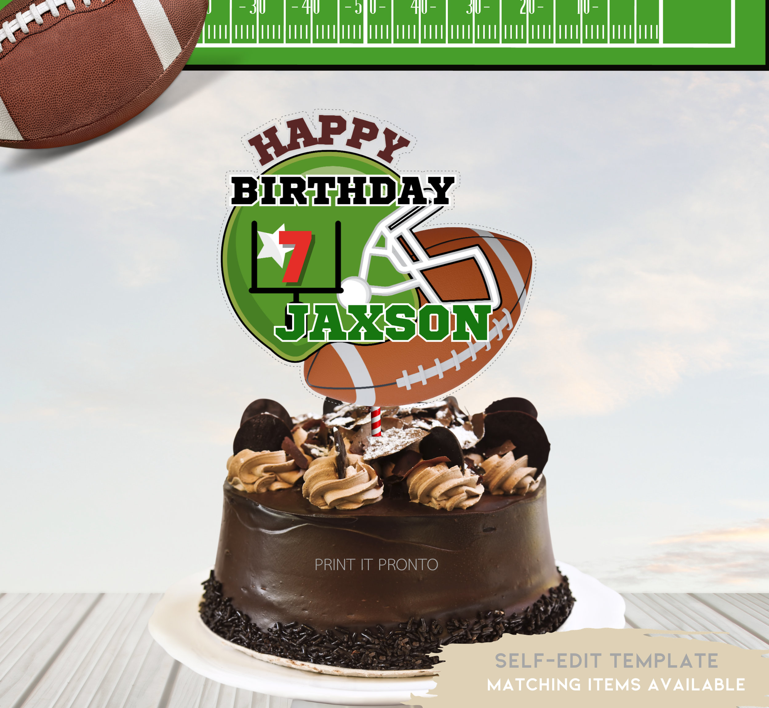EDITABLE Football Cake Topper Printable Football Centerpieces Football ...