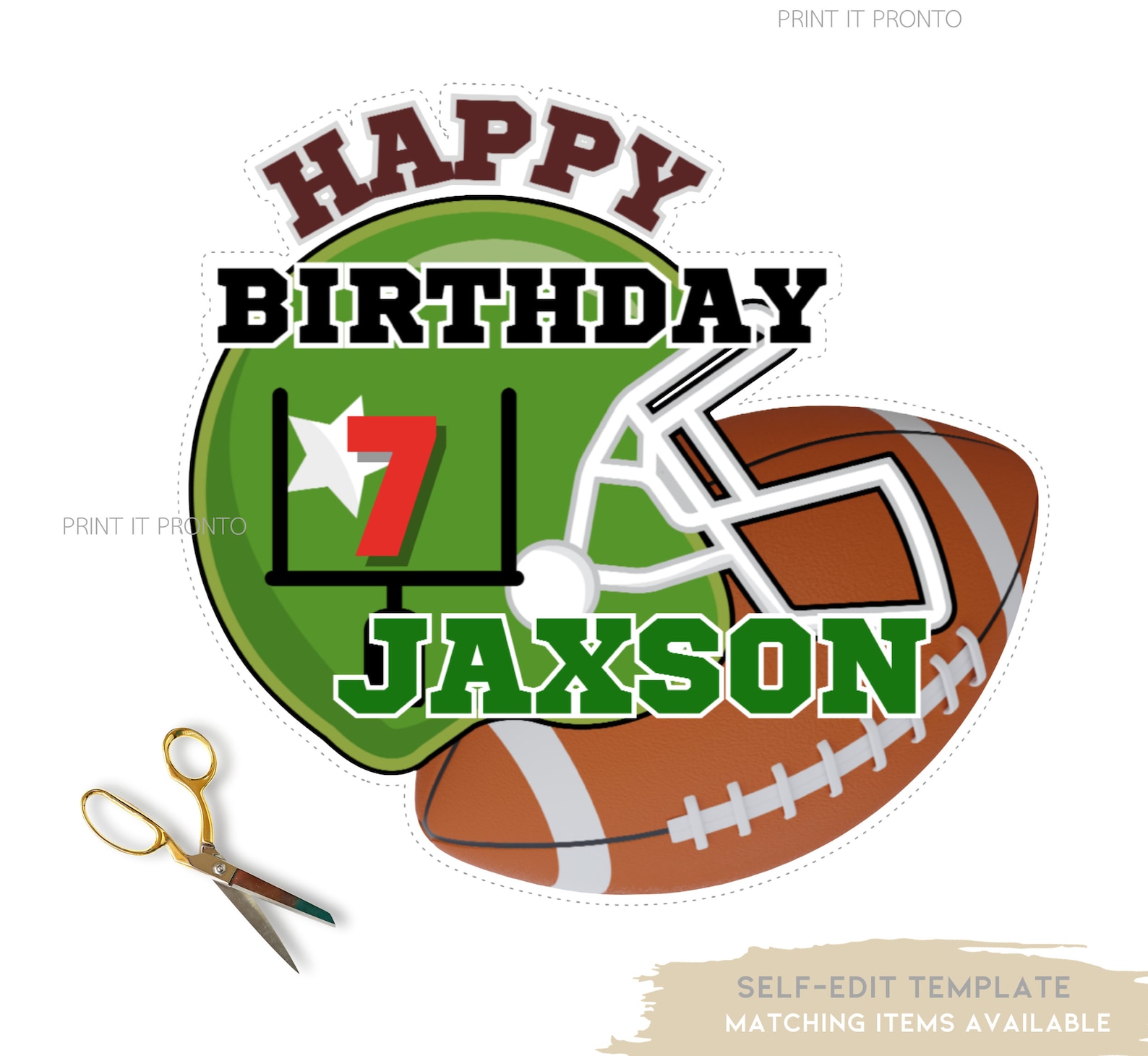 EDITABLE Football Cake Topper Printable Football Centerpieces Football ...
