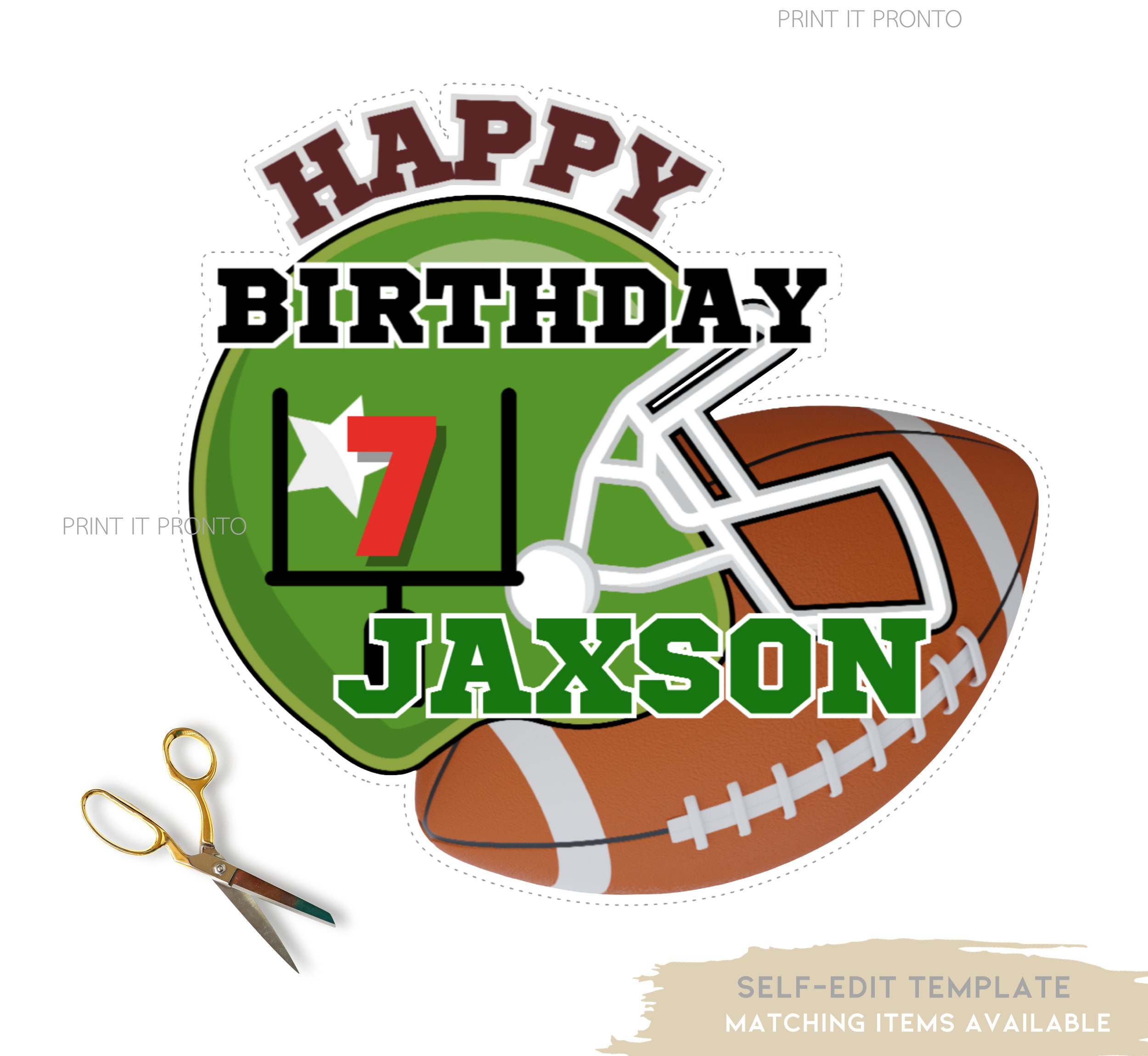 EDITABLE Football Cake Topper Printable Football Centerpieces Football ...