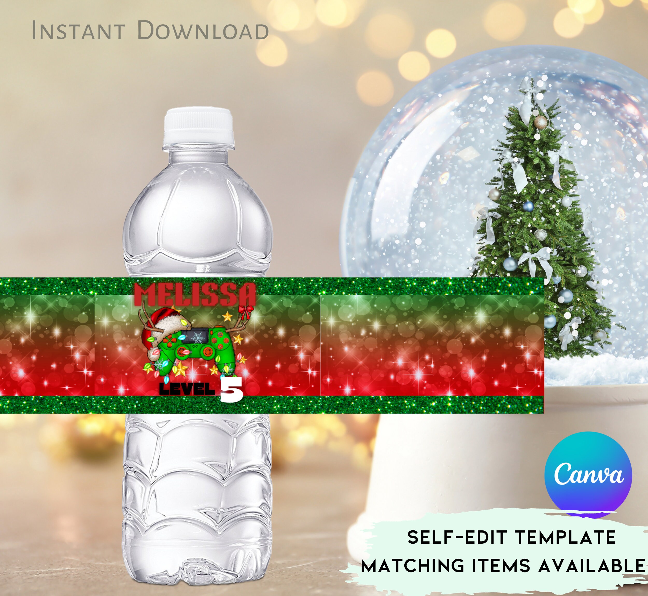 EDITABLE Christmas Water Bottle Labels Gamer Birthday Party - Etsy