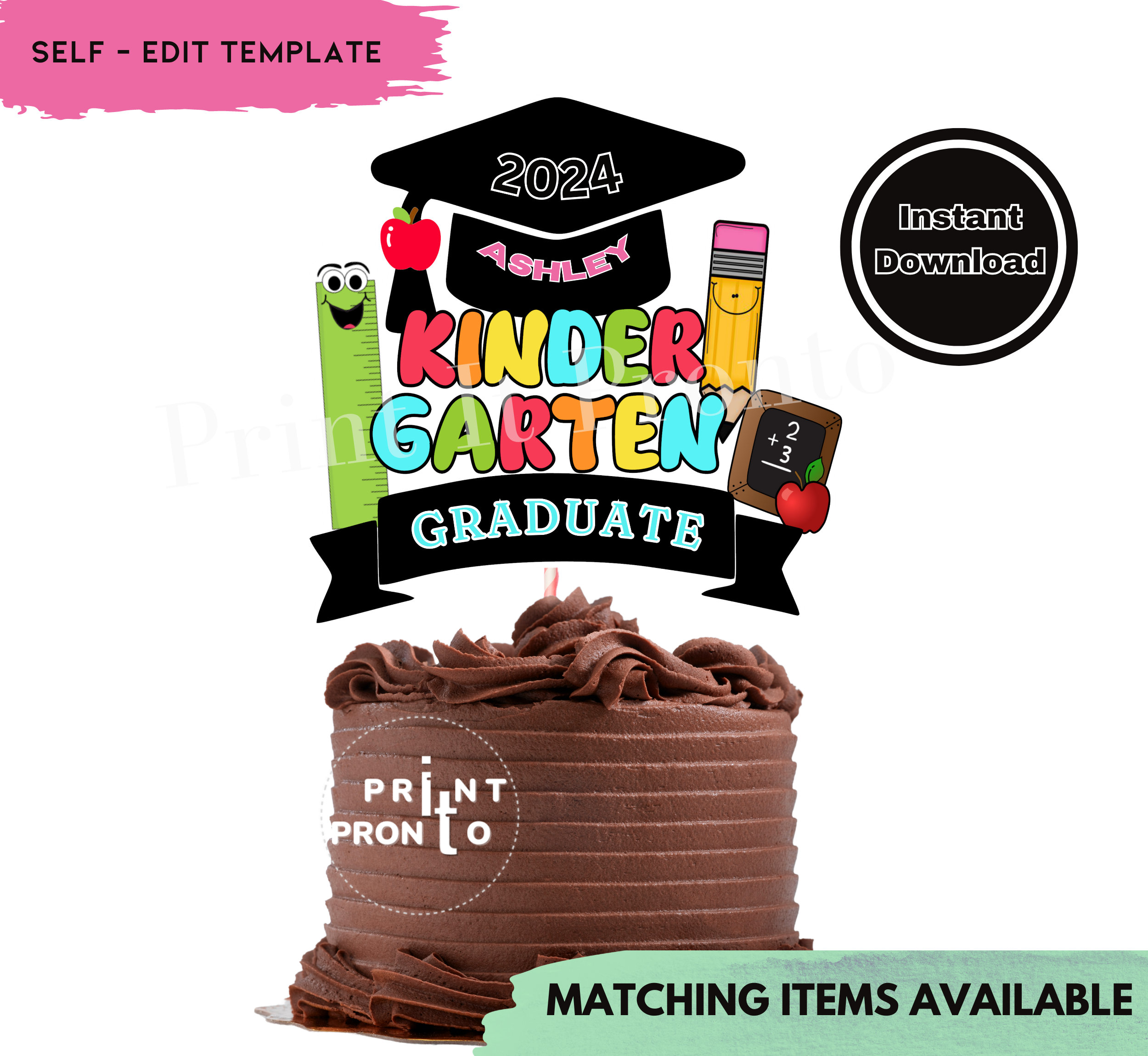 Editable Kindergarten Graduation Cake Topper, Kindergarten Graduation ...
