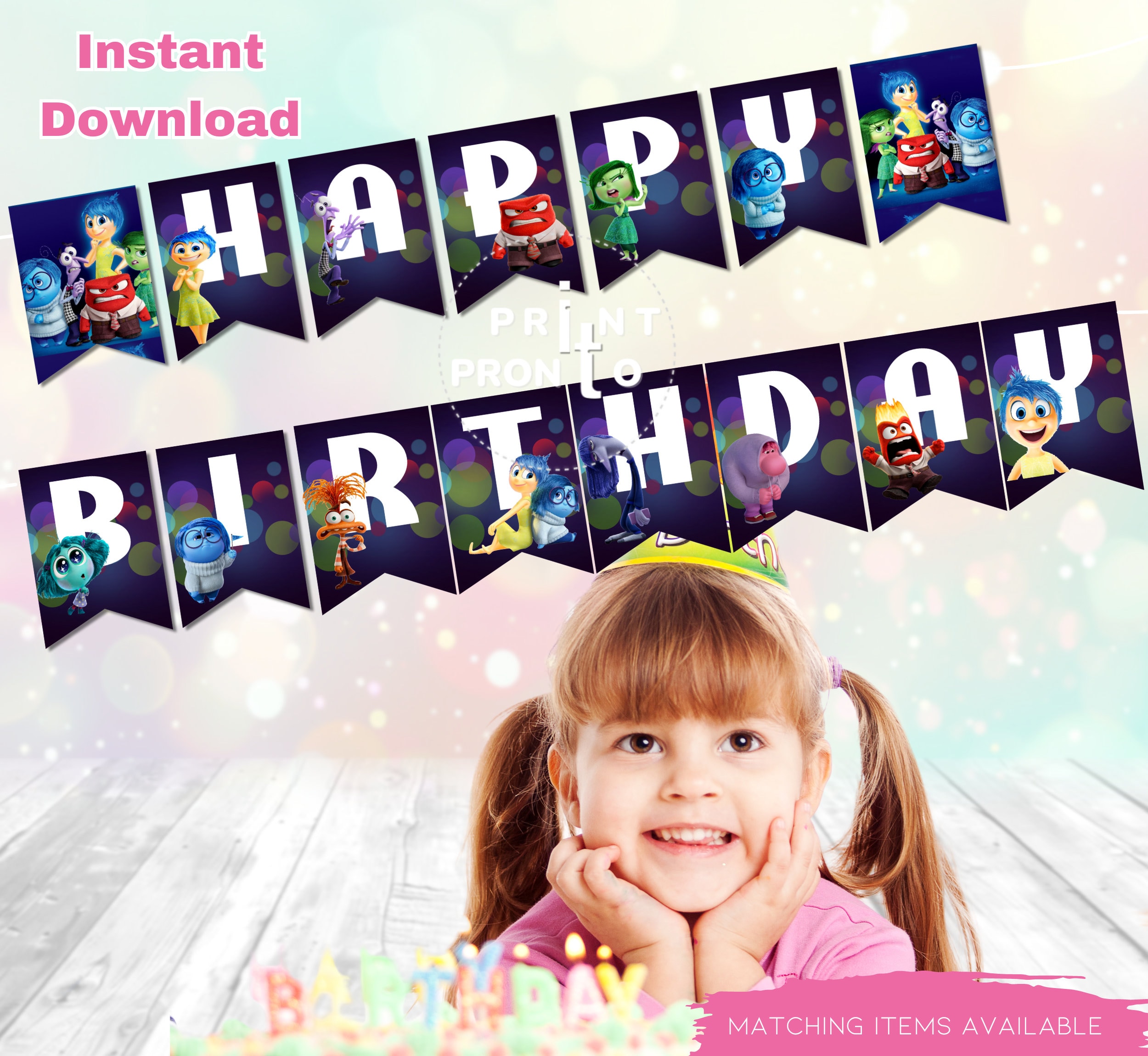 Inside Out Happy Birthday Banner, Inside Out Birthday, Inside Out Party ...