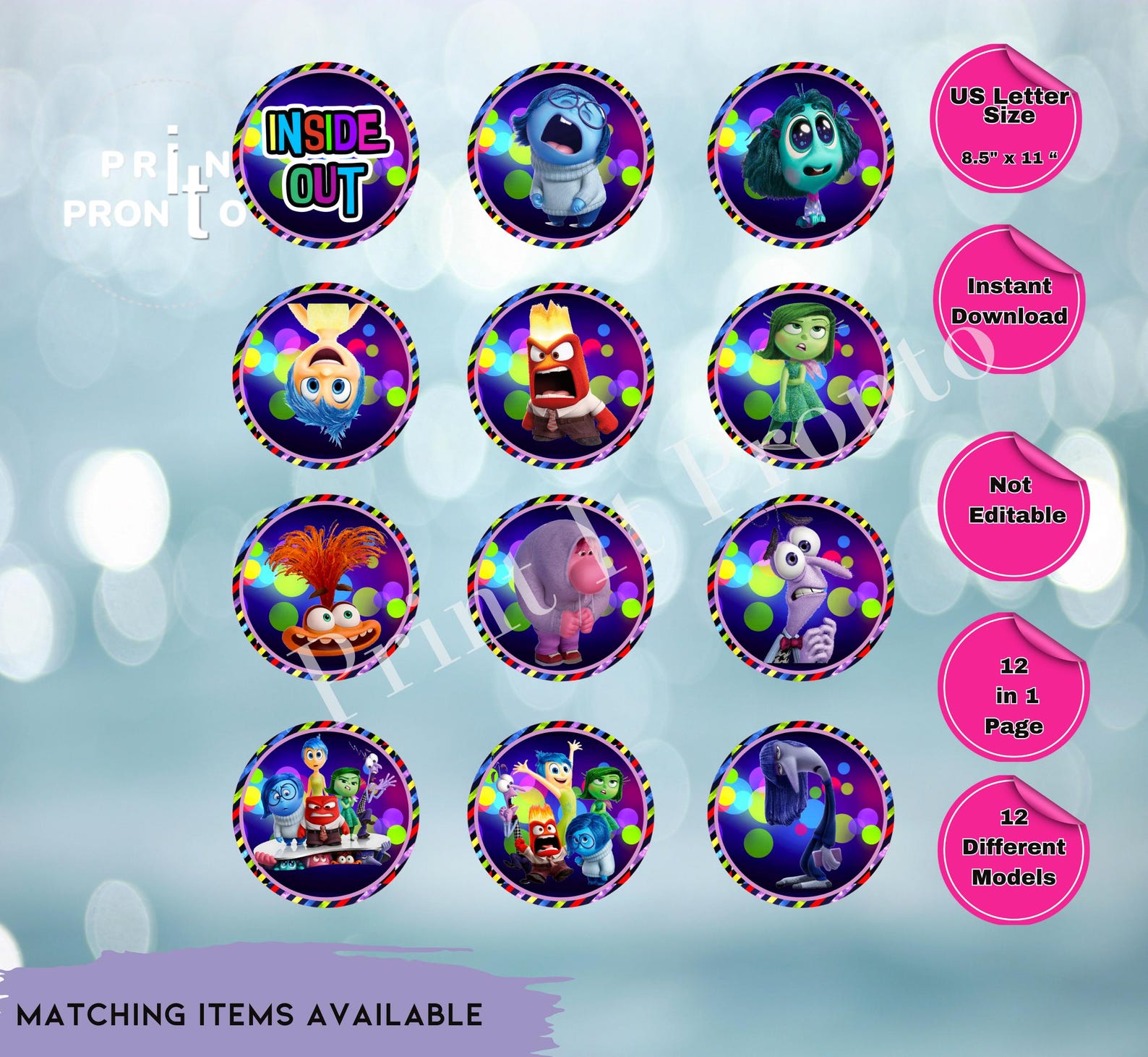 Inside Out Cupcake Toppers, Inside Out Birthday, Inside Out Party ...