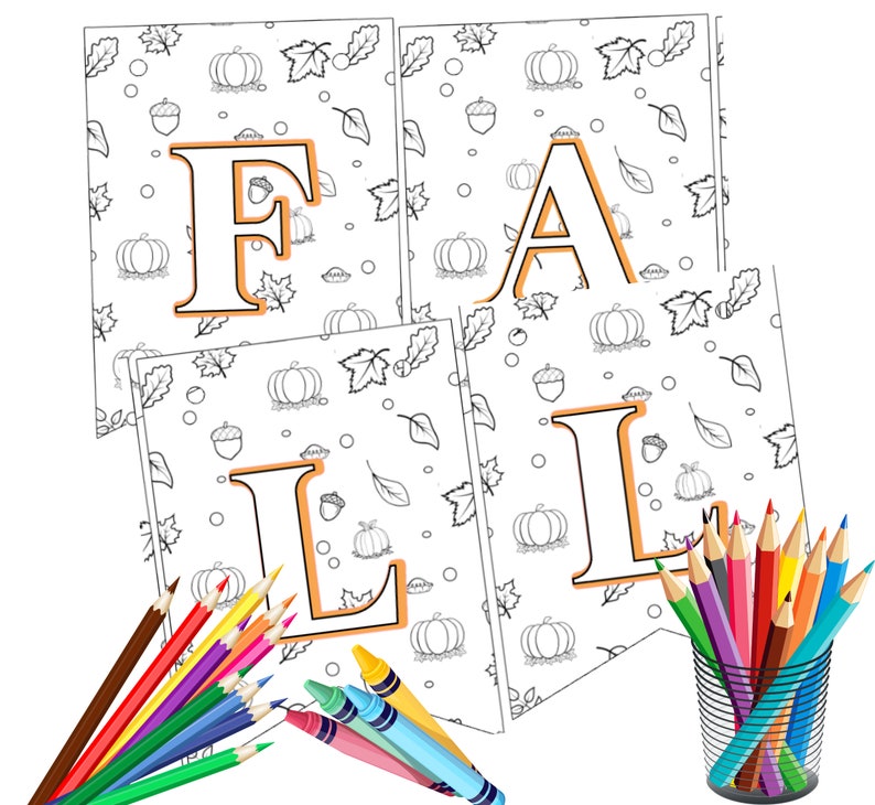 Happy Fall Coloring Banner Fall Garland Activity, Thanksgiving Coloring ...