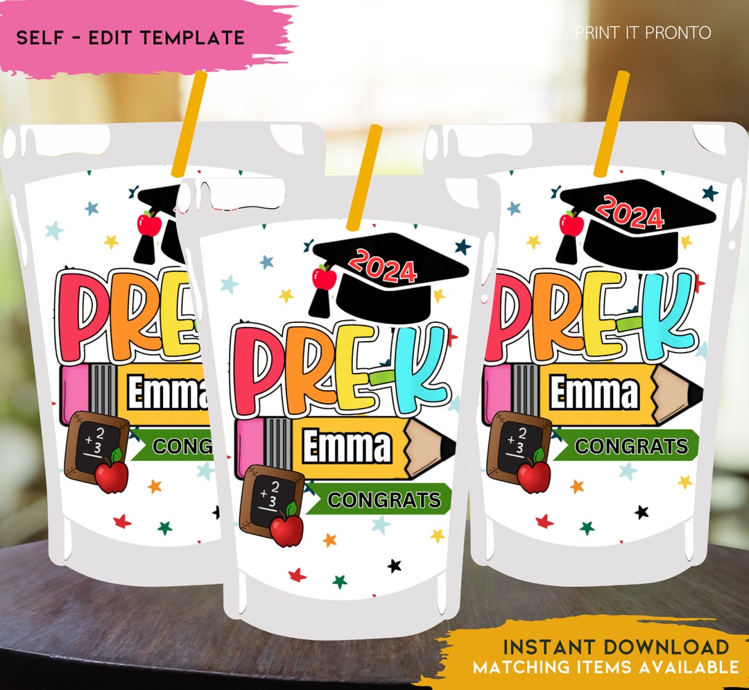 Editable Pre Kindergarten Graduation Capri Sun Labels, Kindergarten ...