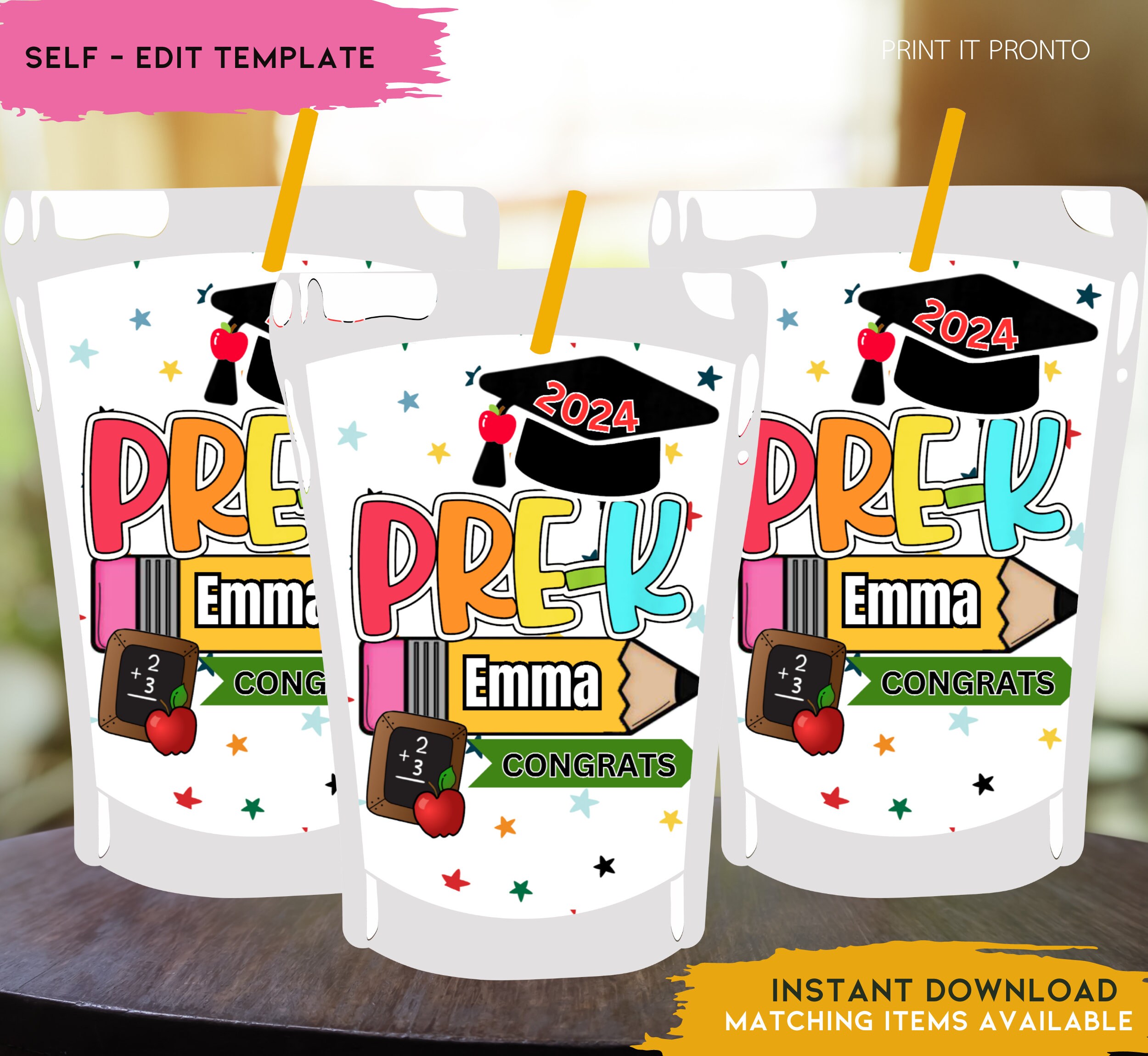 Editable Pre Kindergarten Graduation Capri Sun Labels, Kindergarten ...