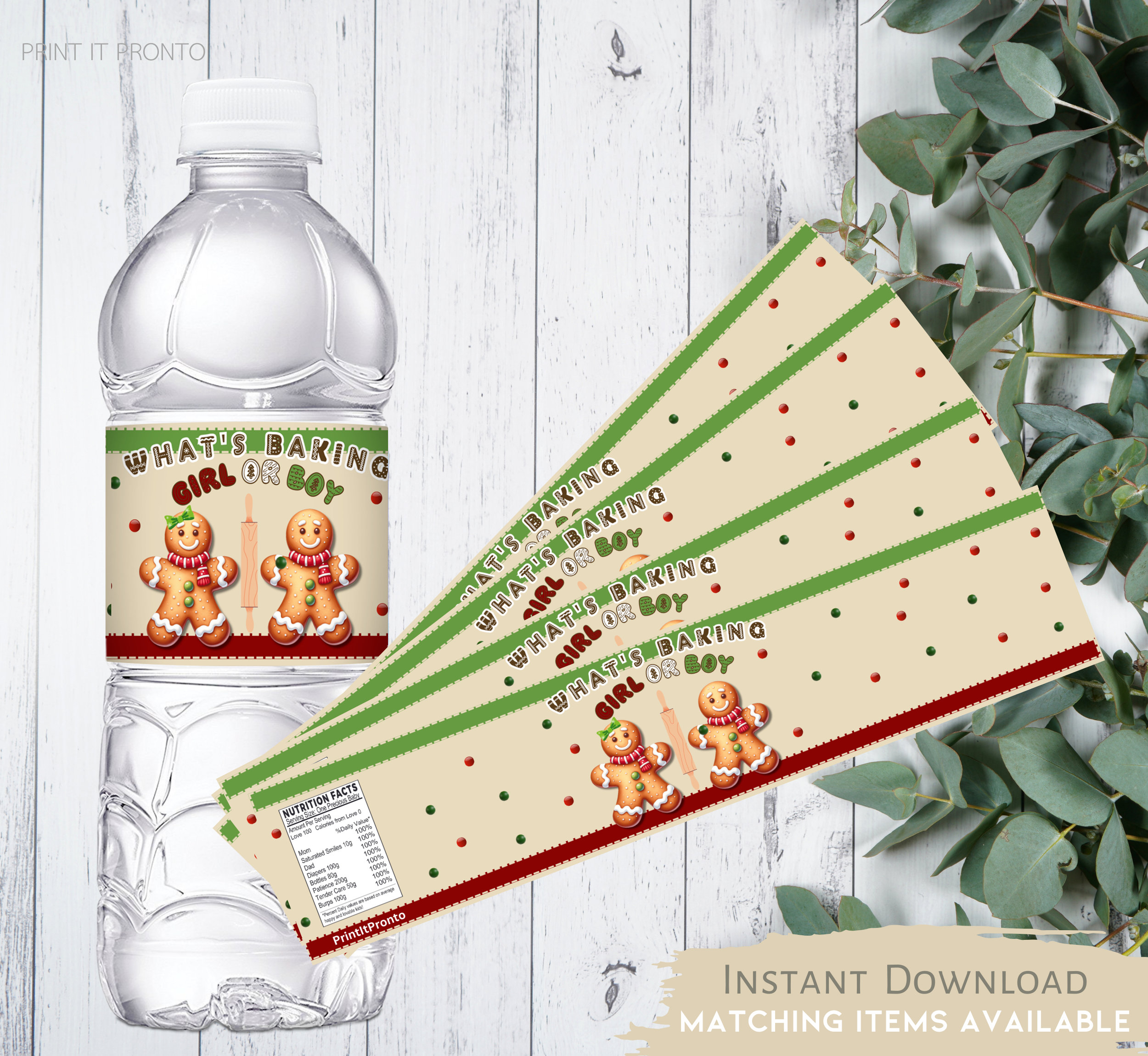 Printable What's Baking Gingerbread Water Bottle Labels - Etsy