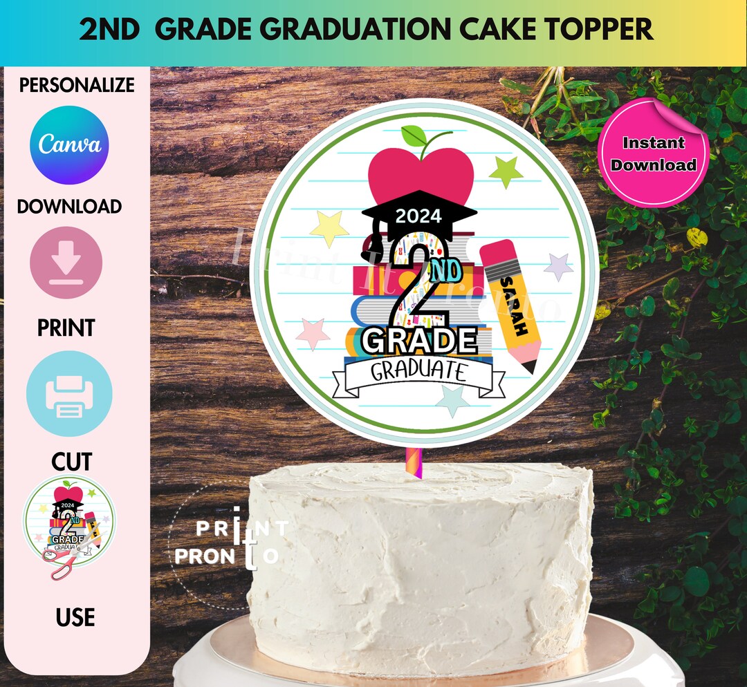 EDITABLE 2nd Grade Graduation Cake Topper, School Graduation Party ...