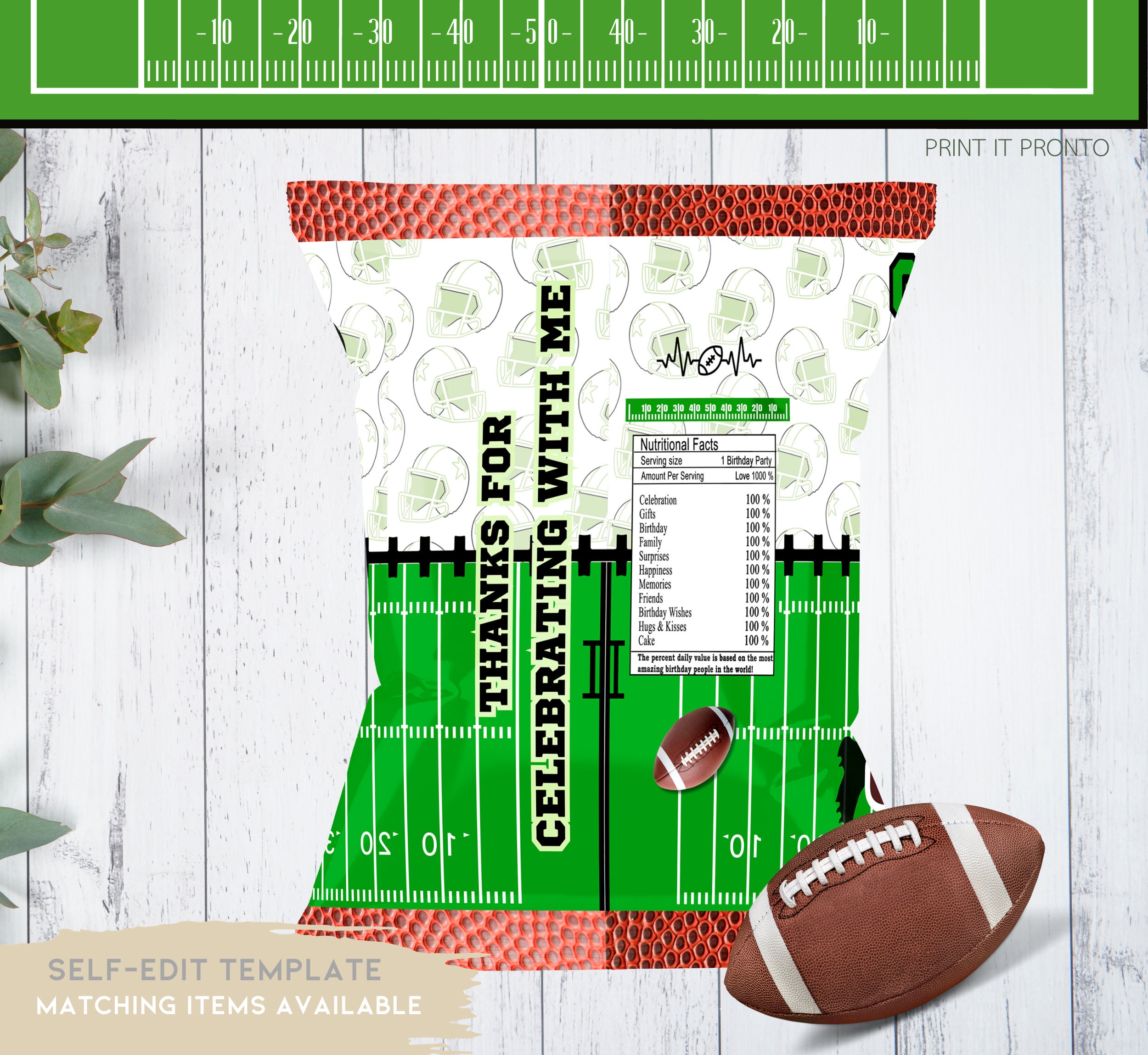 EDITABLE Football Chip Bag Wrapper, Super Bowl Party, American Football ...