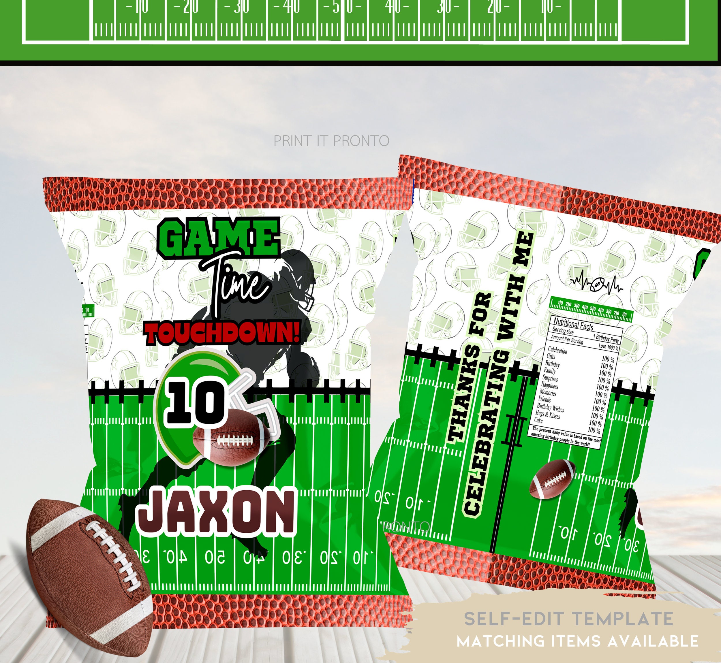 EDITABLE Football Chip Bag Wrapper, Super Bowl Party, American Football ...