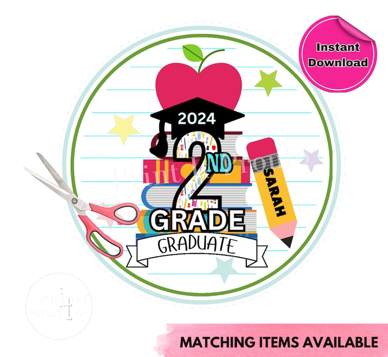 EDITABLE 2nd Grade Graduation Cake Topper, School Graduation Party ...