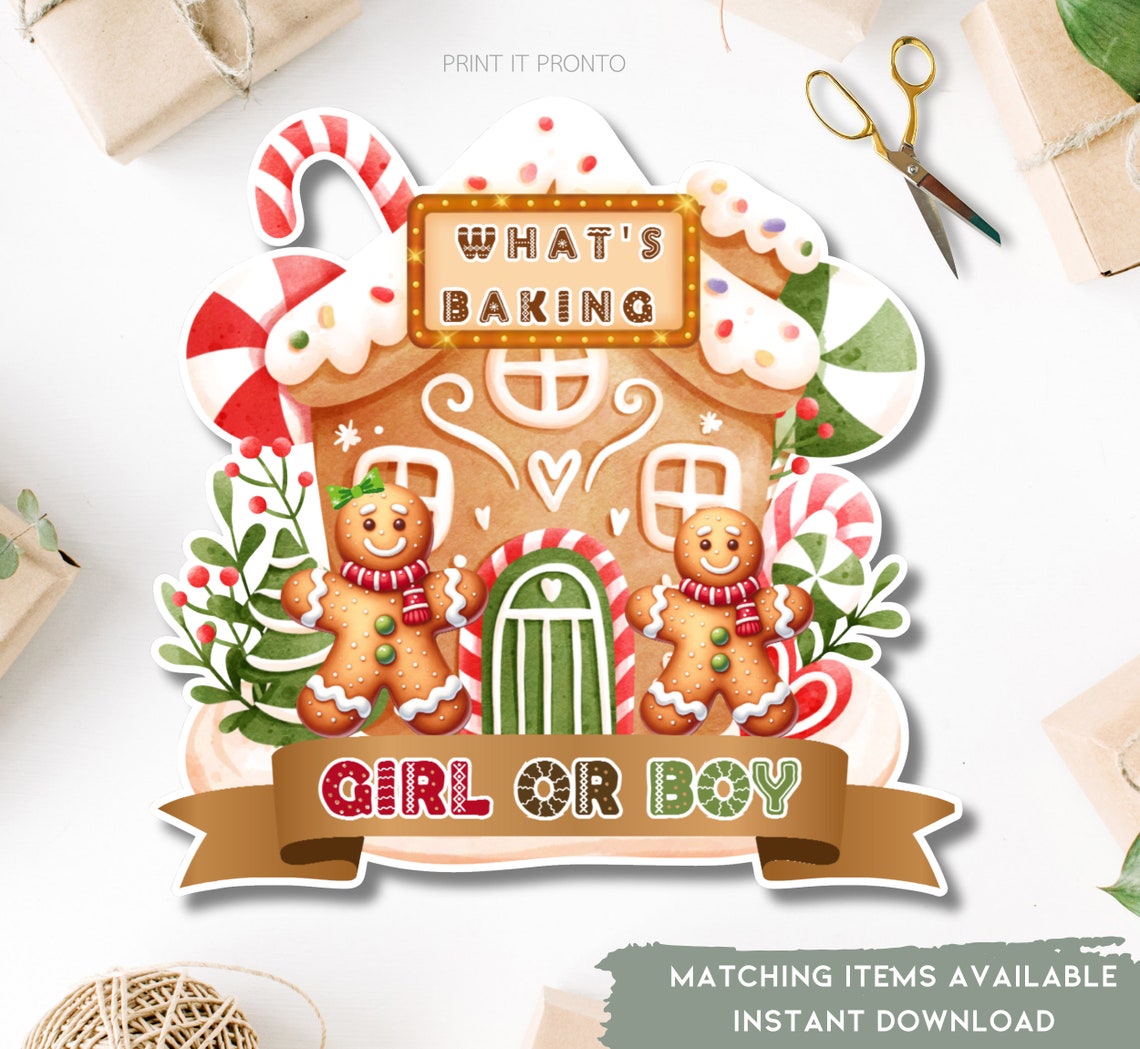 What's Baking Gingerbread Gender Reveal Cake Topper, Christmas ...
