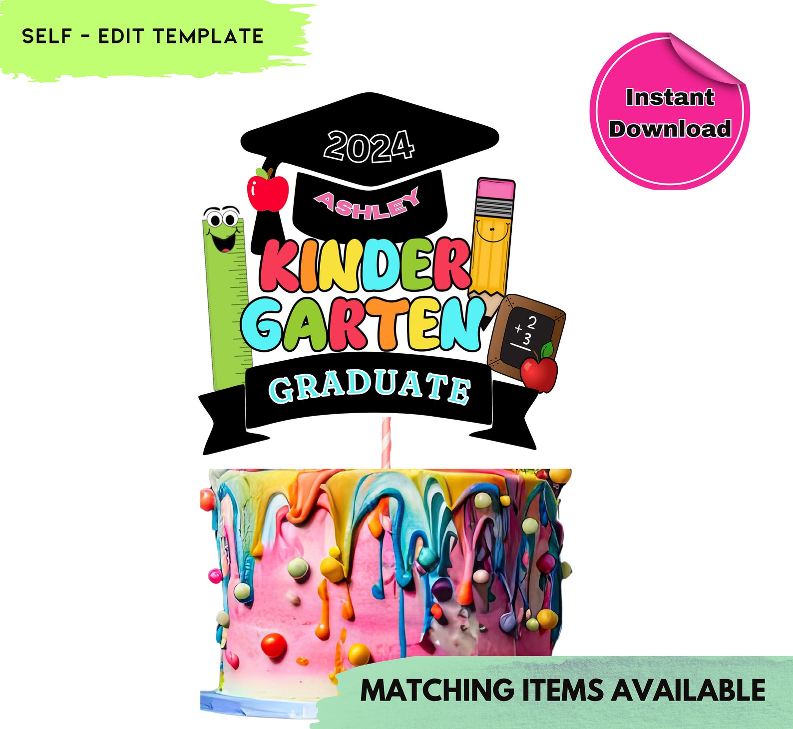 Editable Kindergarten Graduation Cake Topper, Kindergarten Graduation ...