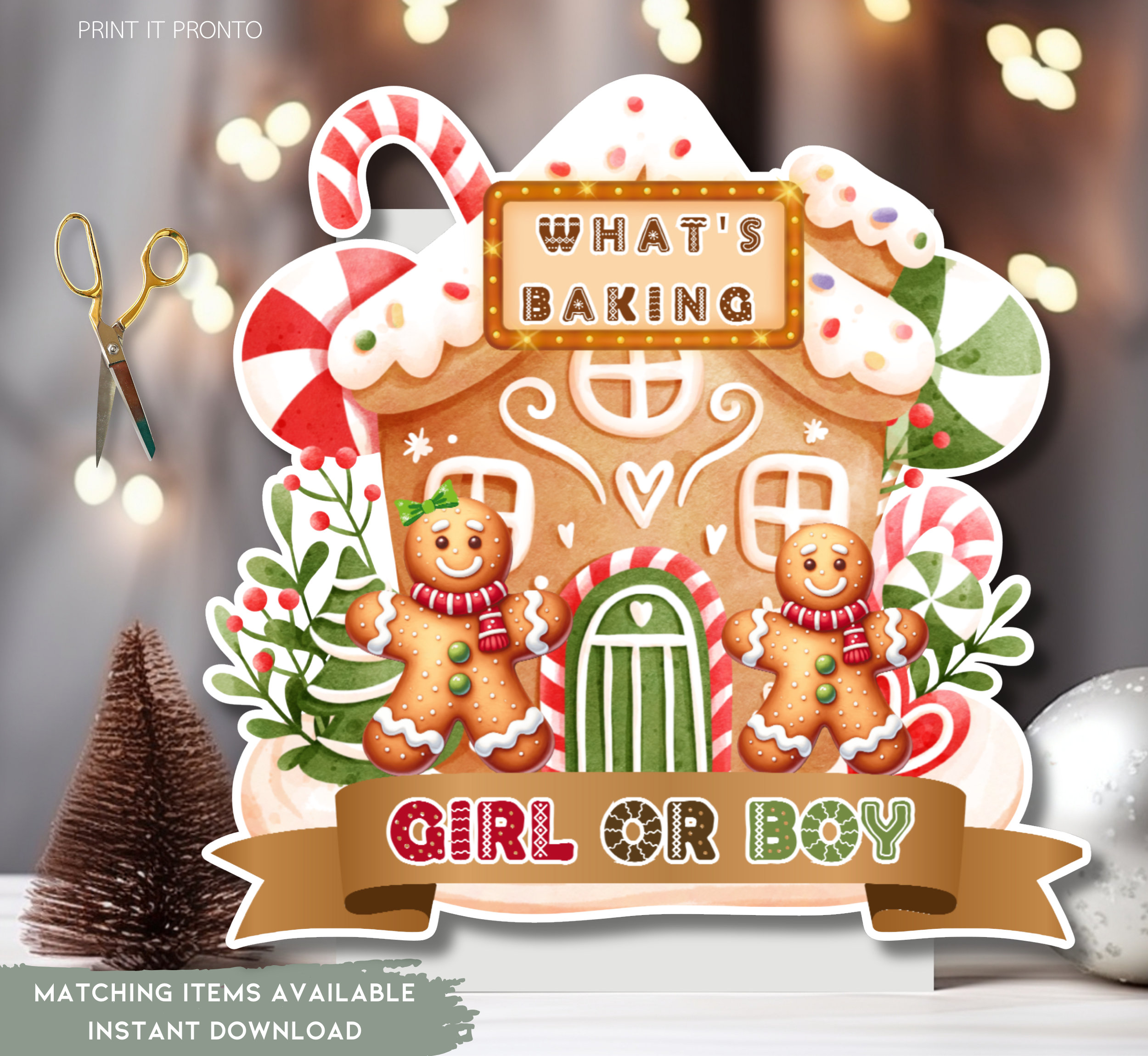What's Baking Gingerbread Gender Reveal Cake Topper, Christmas Gingerbread Cake Topper Boy or ...