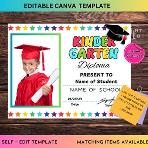 Editable Graduation Certificate With Photo, Preschool Diploma ...