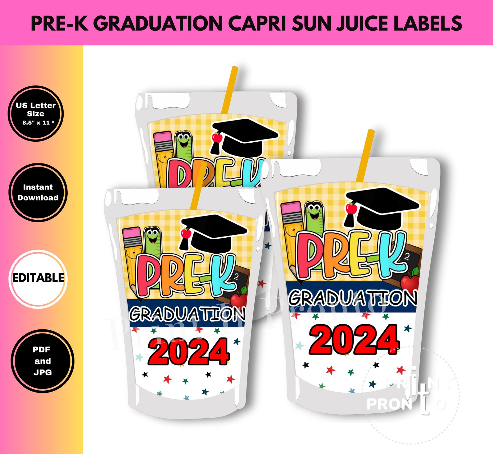 Editable Pre-kindergarten Graduation Capri Sun Labels, Kindergarten ...