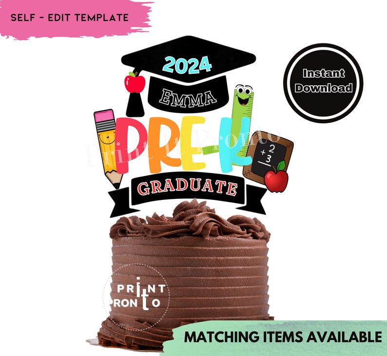 Editable Pre Kindergarten Graduation Cake Topper, Kindergarten ...