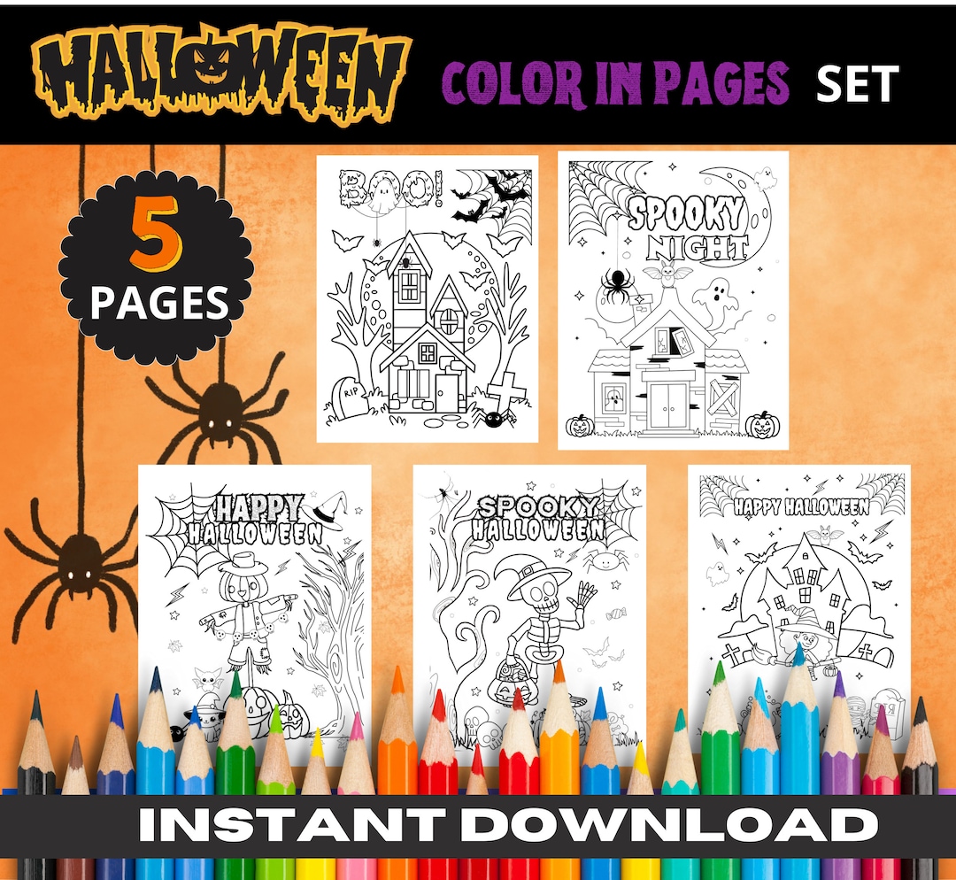 Halloween Coloring Pages, Kids Party Activity (instant Download) - Etsy