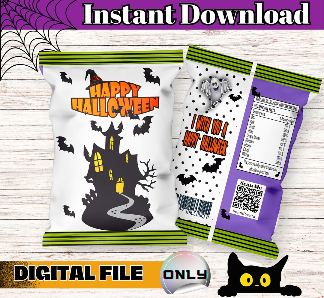 Halloween Chip Bags, Halloween Chip Bag Printable, Halloween Favors ...