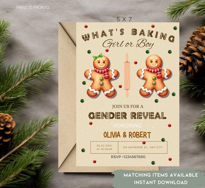 What is Baking Gingerbread Gender Reveal Invitation, Gingerbread Party ...
