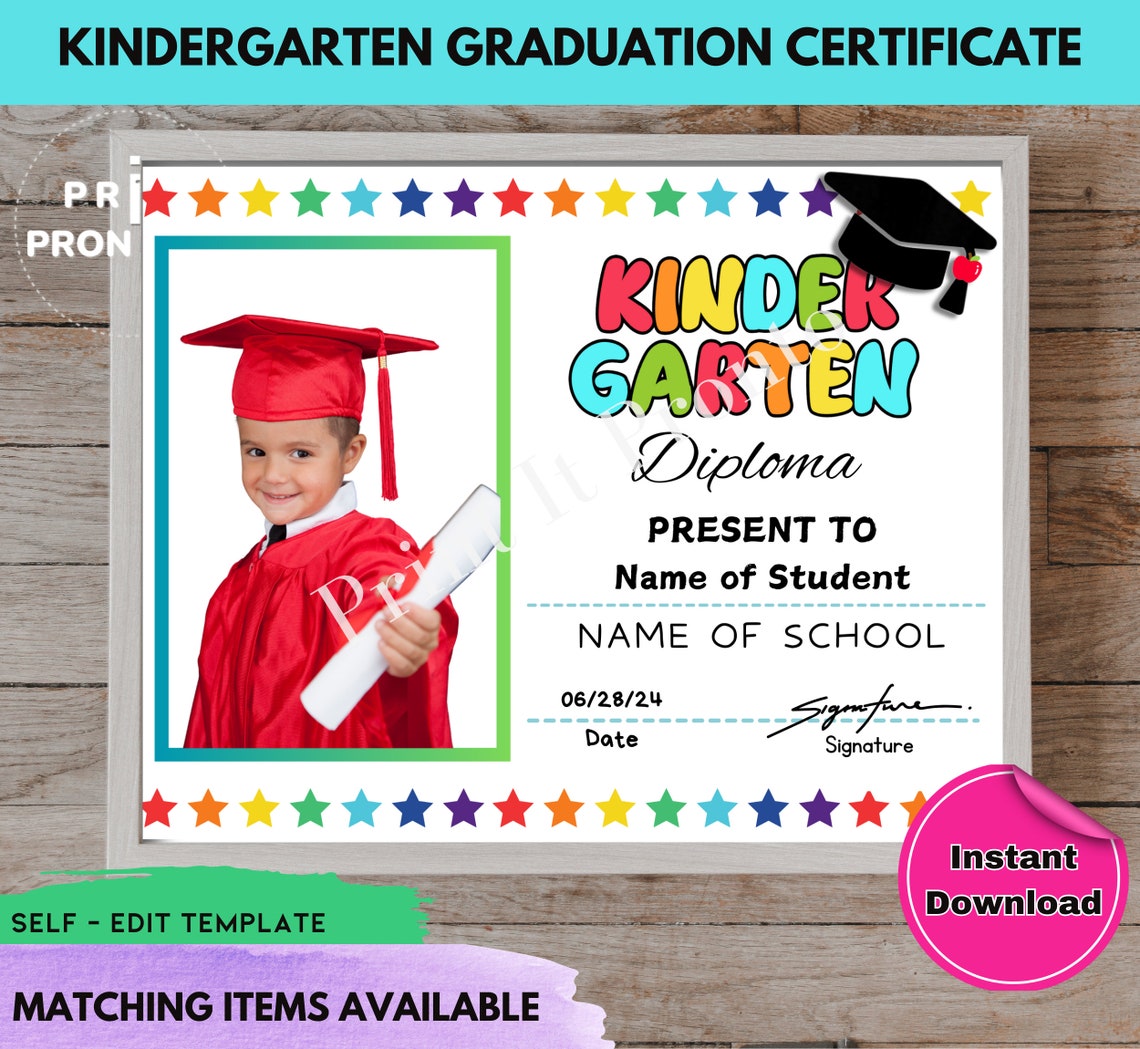 Editable Graduation Certificate With Photo, Preschool Diploma ...
