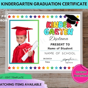 Editable Graduation Certificate With Photo, Preschool Diploma ...