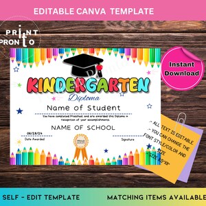 Editable Kindergarten Diploma, Preschool Graduation, Editable School ...