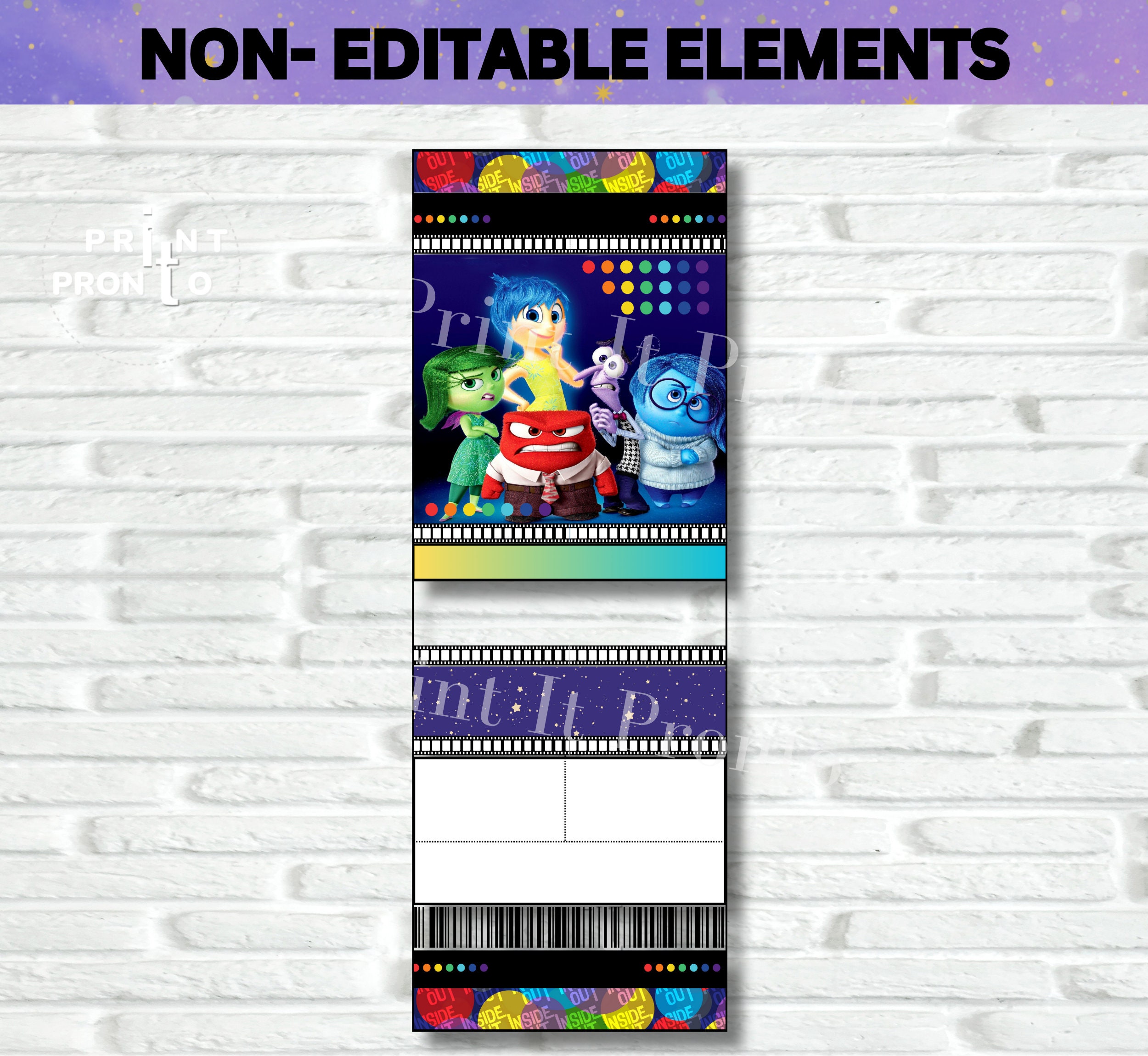 Inside Out Movie Ticket Invite, Inside Out Birthday Invitation, Inside ...