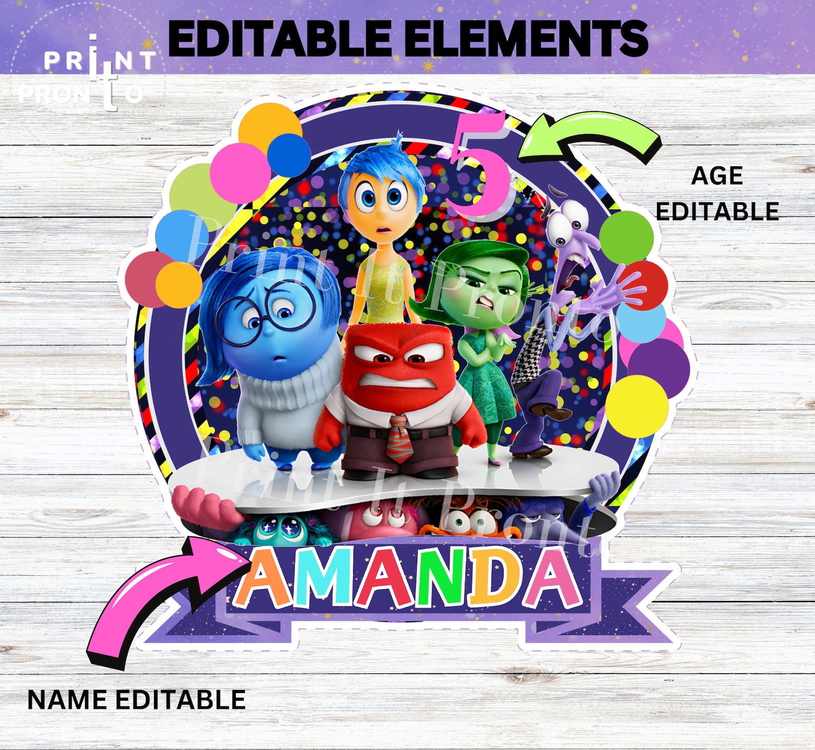 Inside Out Cake Topper, Inside Out Birthday, Inside Out Party, Inside ...