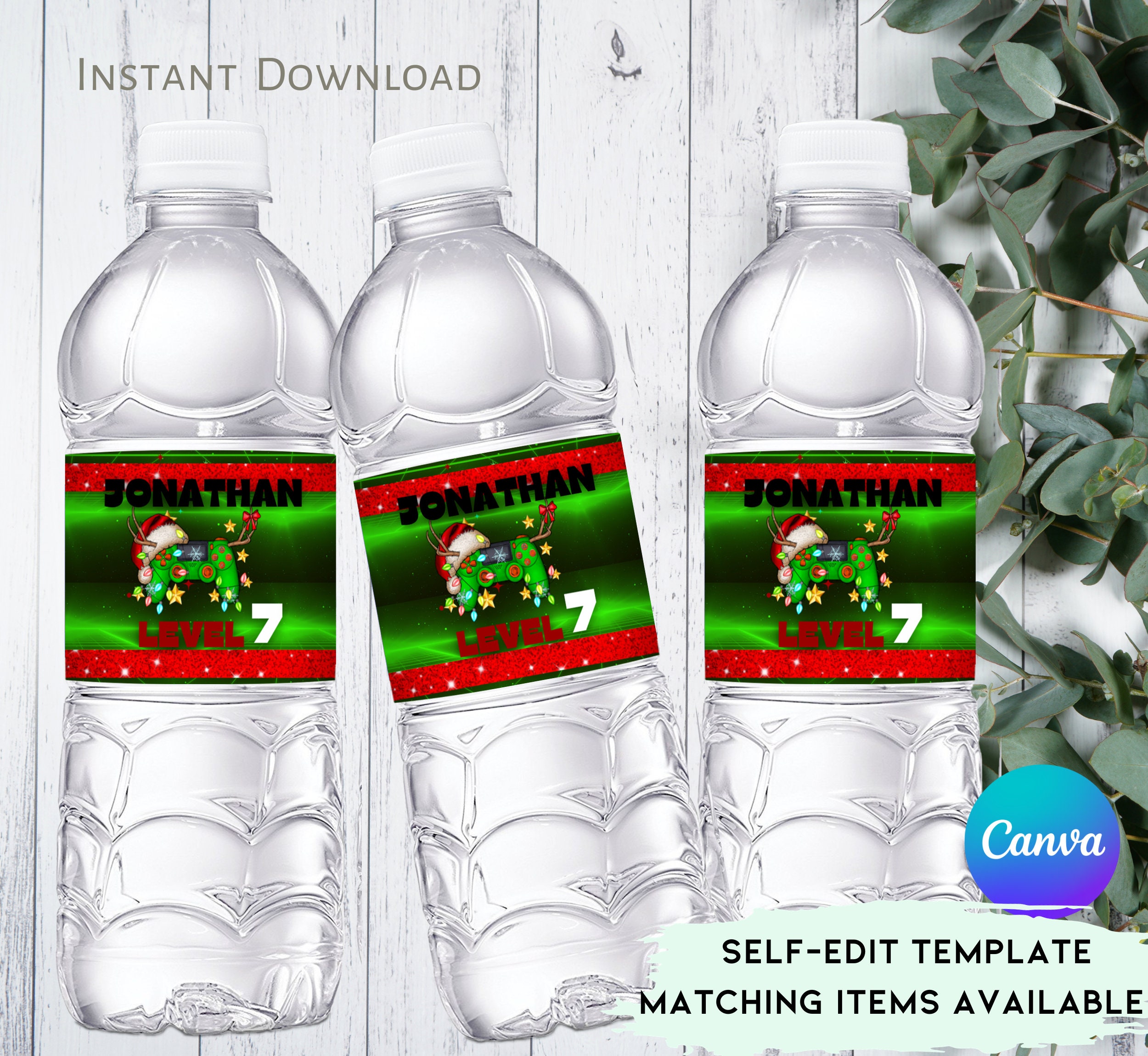 EDITABLE Christmas Water Bottle Labels Gamer Birthday Party - Etsy