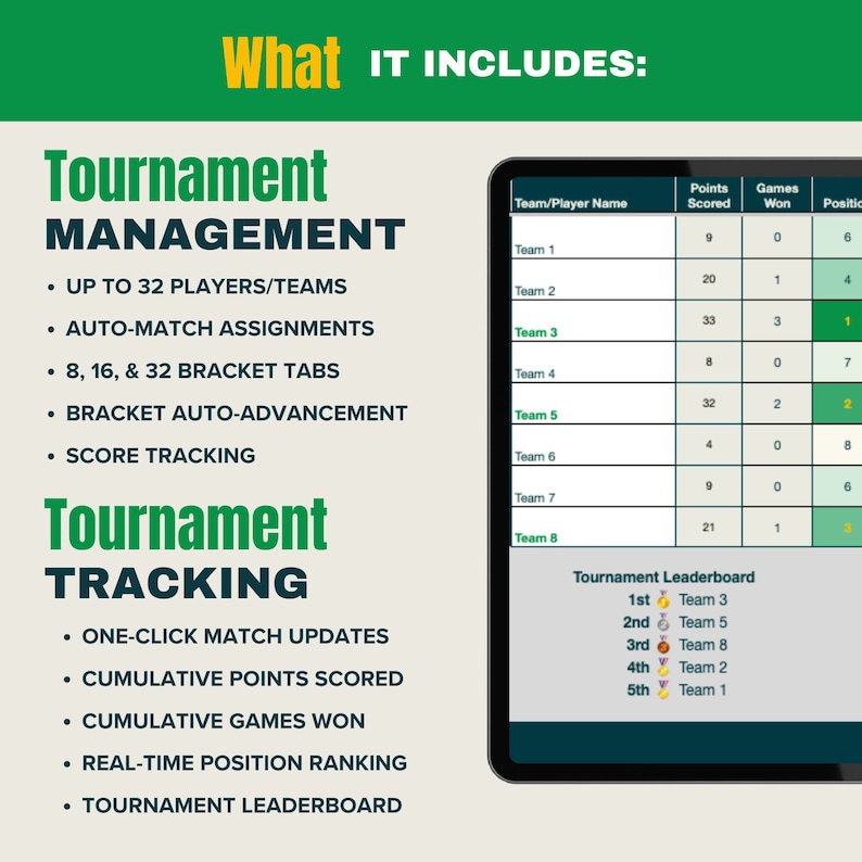 Ultimate Pickleball Bracket Tournament Template, up to 32 Players or ...