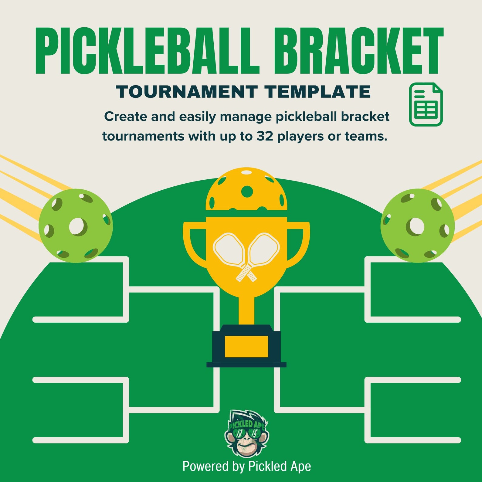 Ultimate Pickleball Bracket Tournament Template, up to 32 Players or ...