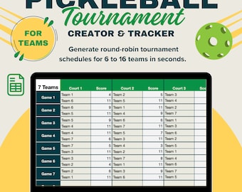 Ultimate Pickleball Tournament Spreadsheet, Player Tournament, 6 to 16 ...
