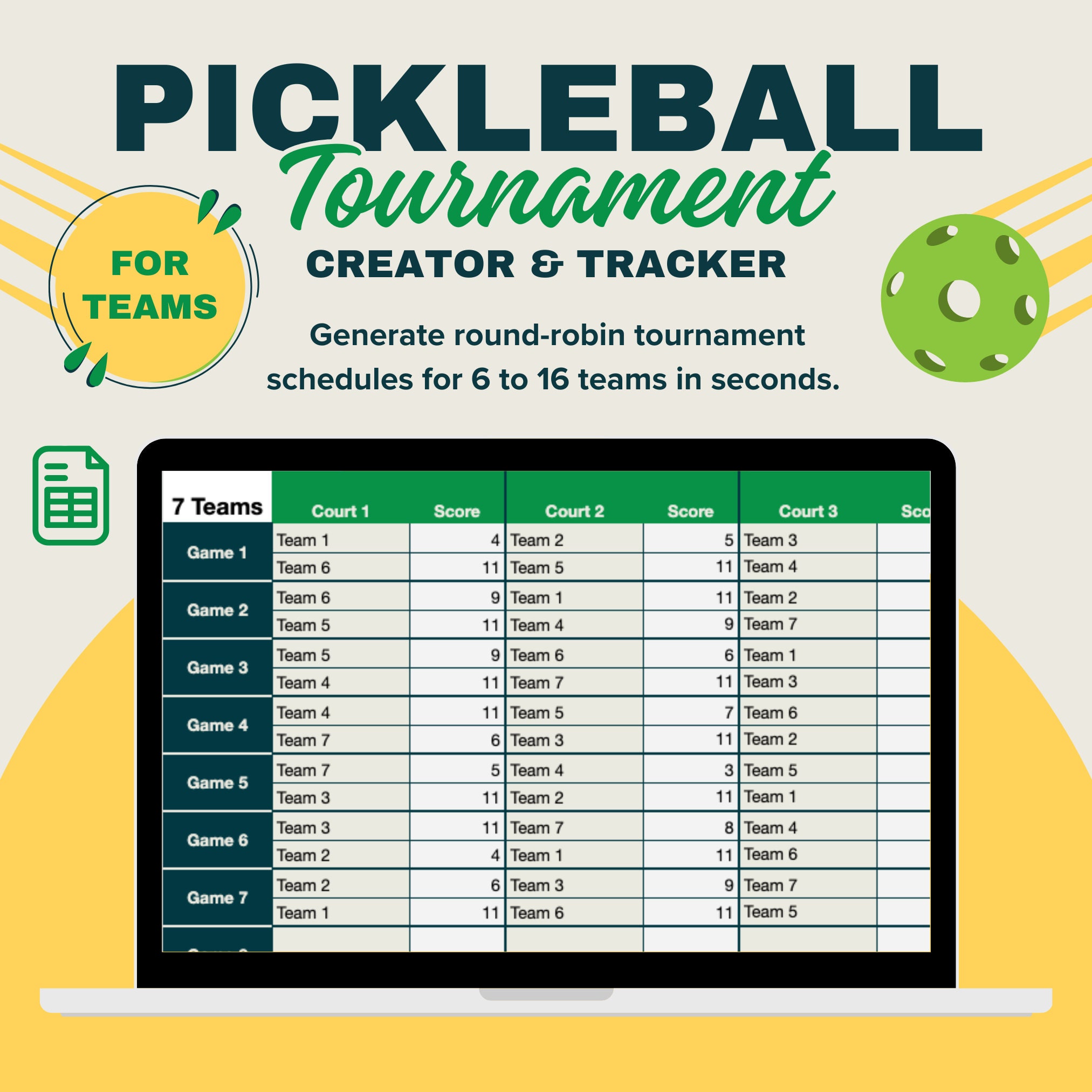 Pickleball Round-Robin Team Tournament Template — Pickled Ape