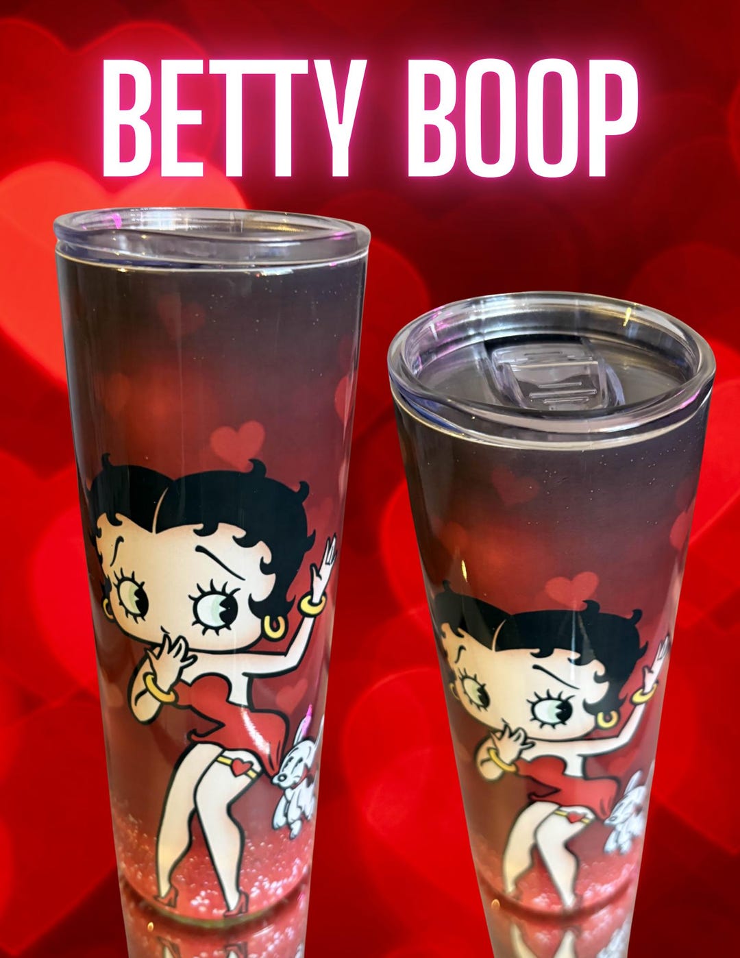 Betty Boop Tumbler | Retro Cartoon Cup | Stainless Steel Glitter ...