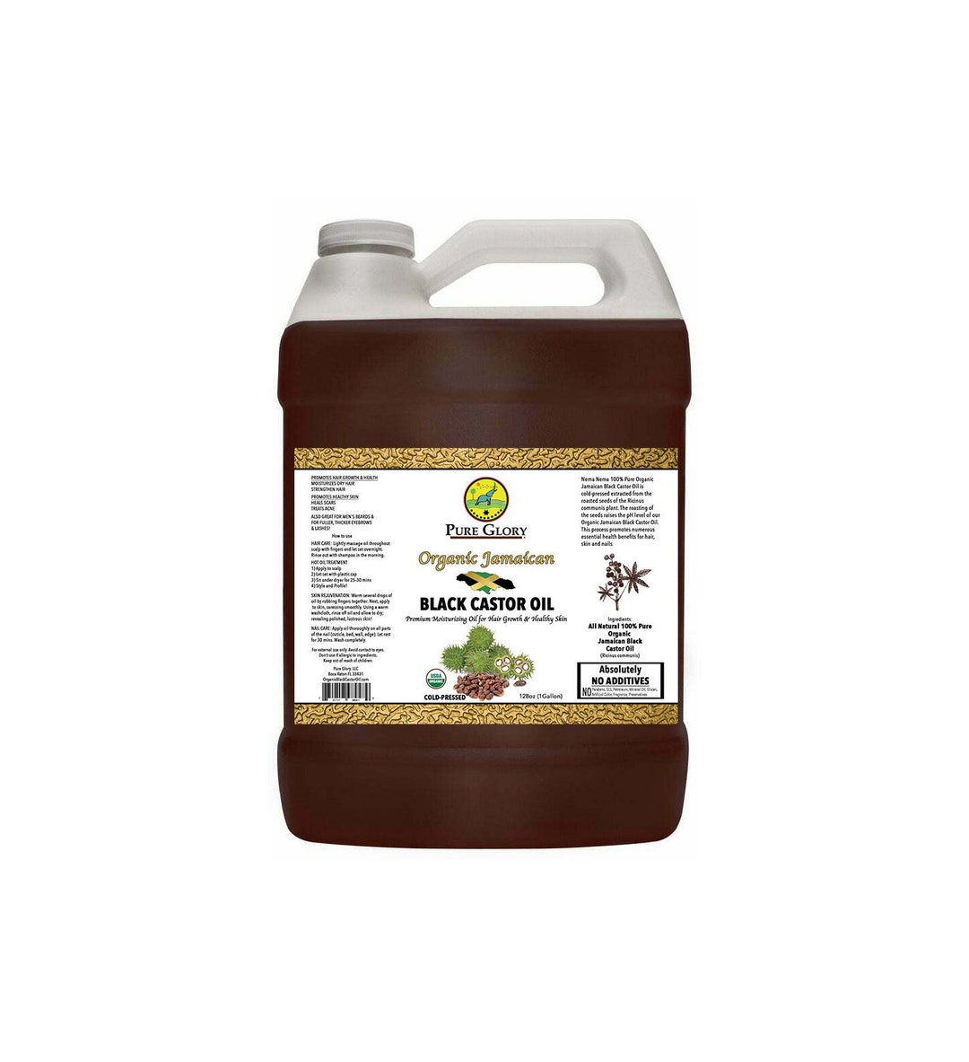 Organic Jamaican Black Castor Oil (1 Gallon/8 Lbs/128oz)100% Pure Cold ...