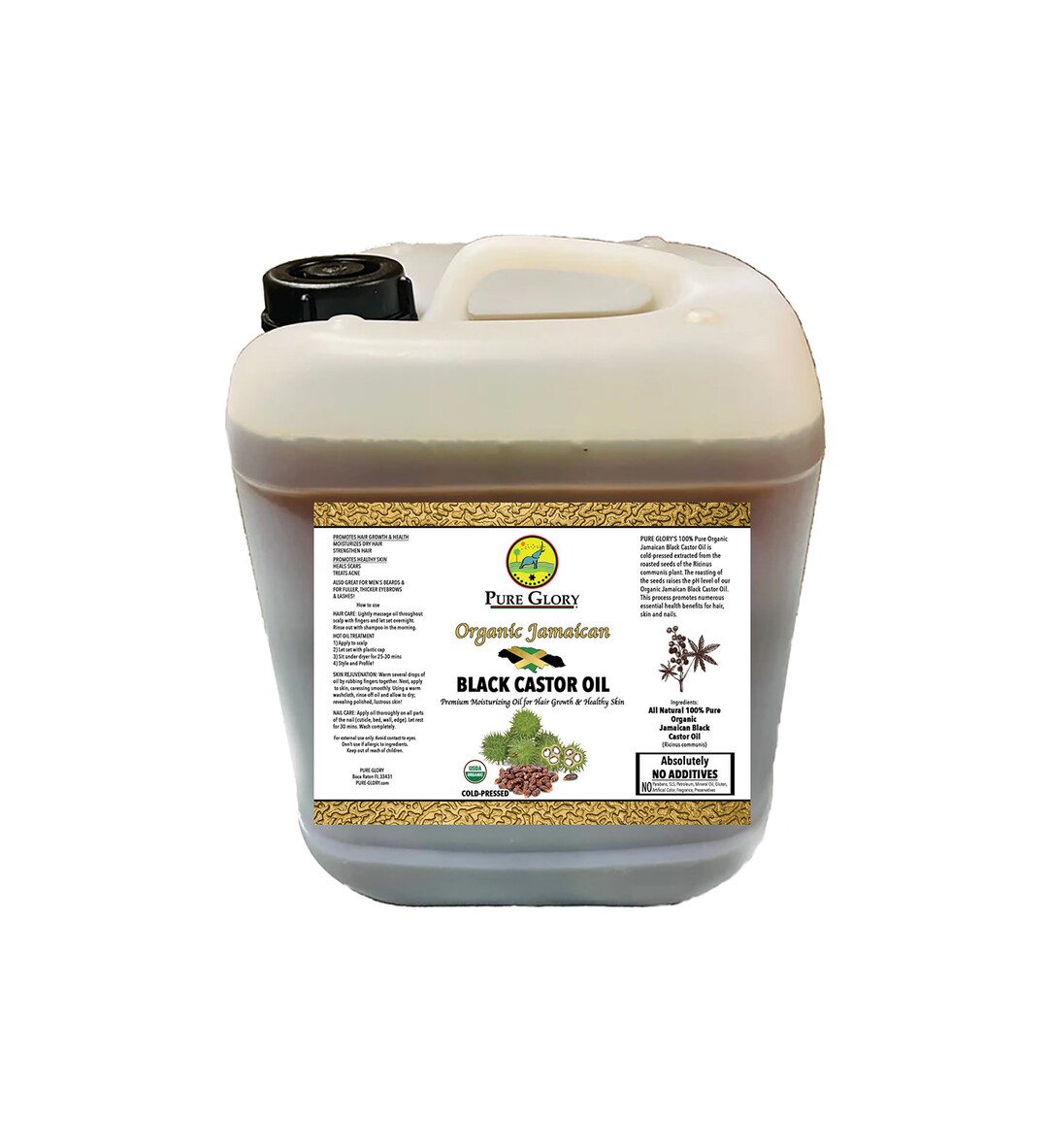 Organic Jamaican Black Castor Oil (512oz / 4-gallon) 100% Pure Cold ...