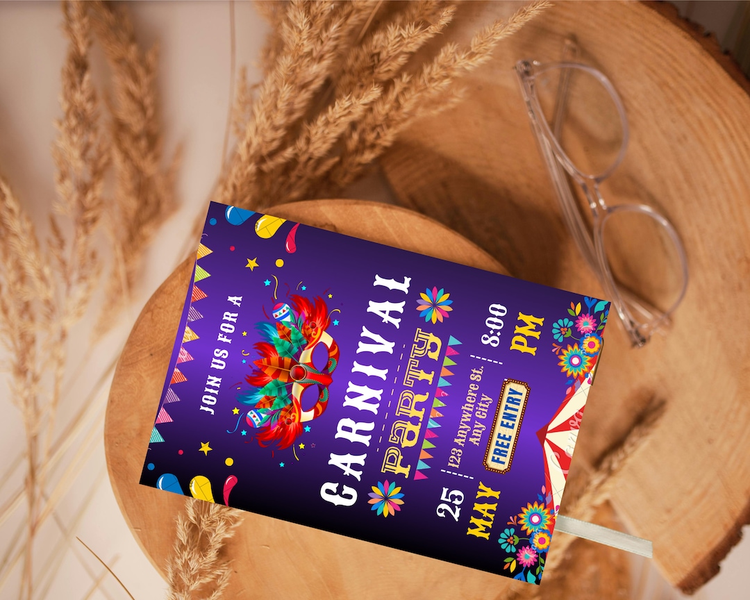 Tarjeta de invitación de carnaval digital Plantillas de - Etsy España
