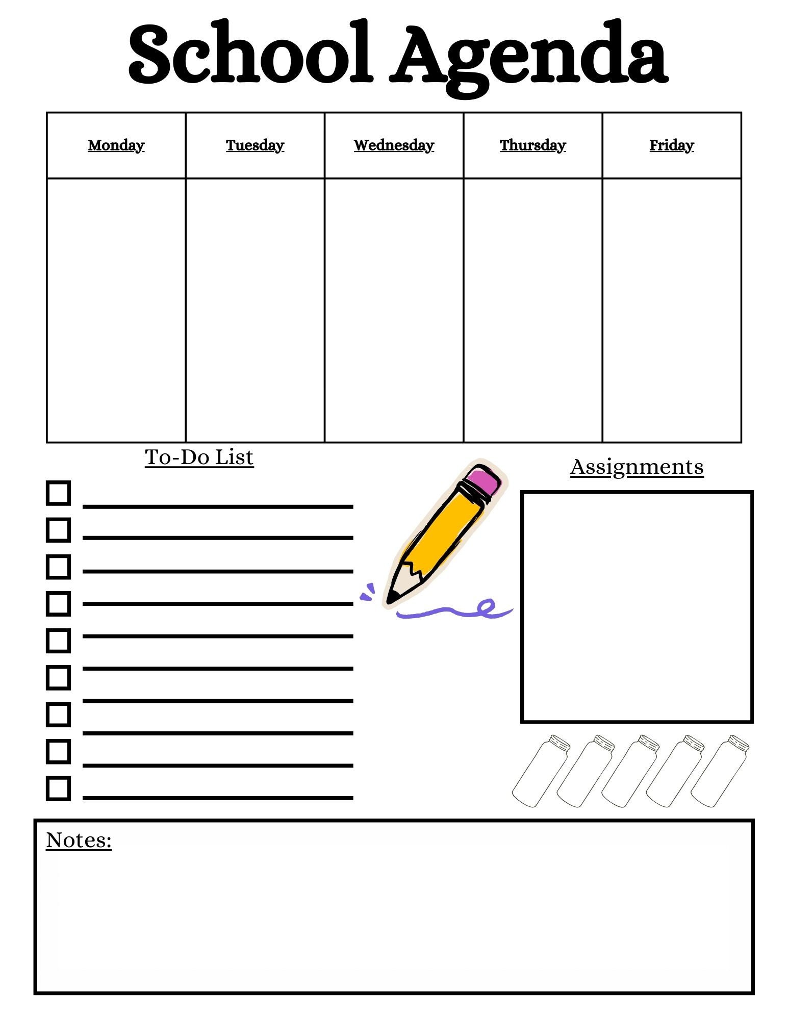 Kids Weekly School Agenda, Printable School Agenda, Editable PDF School ...