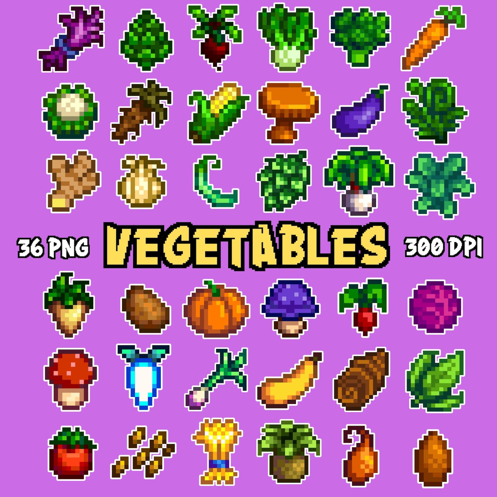 Stardew Valley SDV Vegetable Clipart, 36 PNG Bundle, Digital Stickers ...