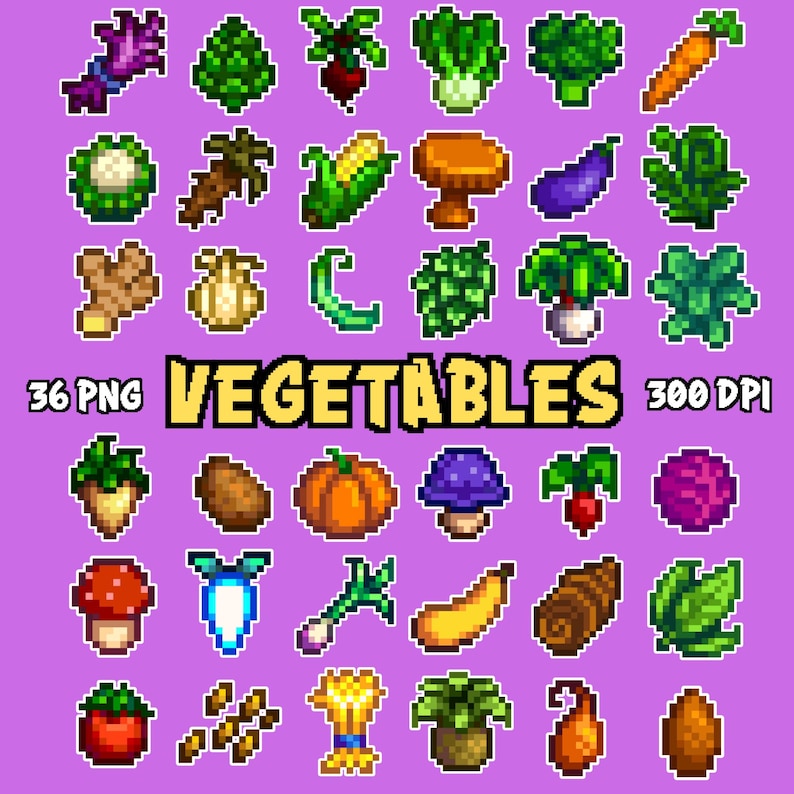 Stardew Valley SDV Vegetable Clipart, 36 PNG Bundle, Digital Stickers ...