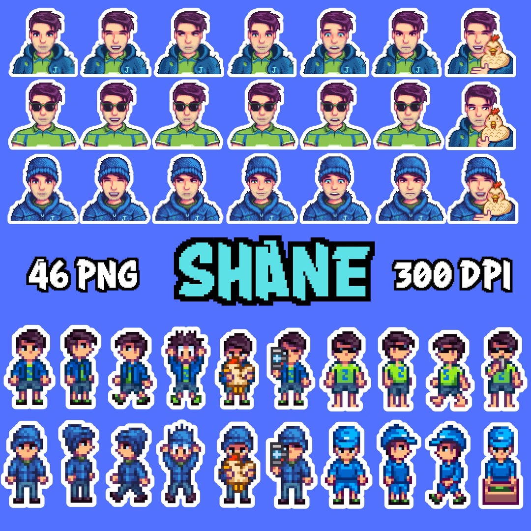 Stardew Valley Shane Clipart, 46 PNG Bundle, Digital Stickers ...