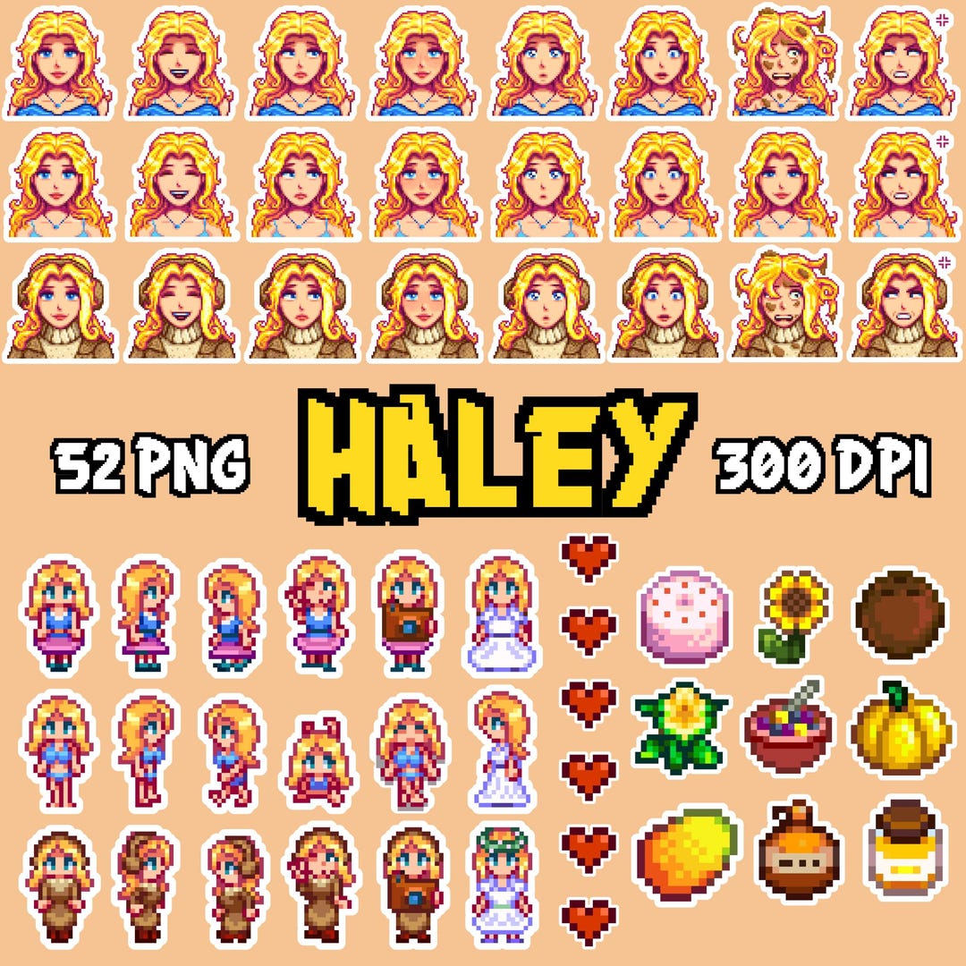 Stardew Valley SDV Haley Clipart, 52 PNG Bundle, Digital Stickers ...