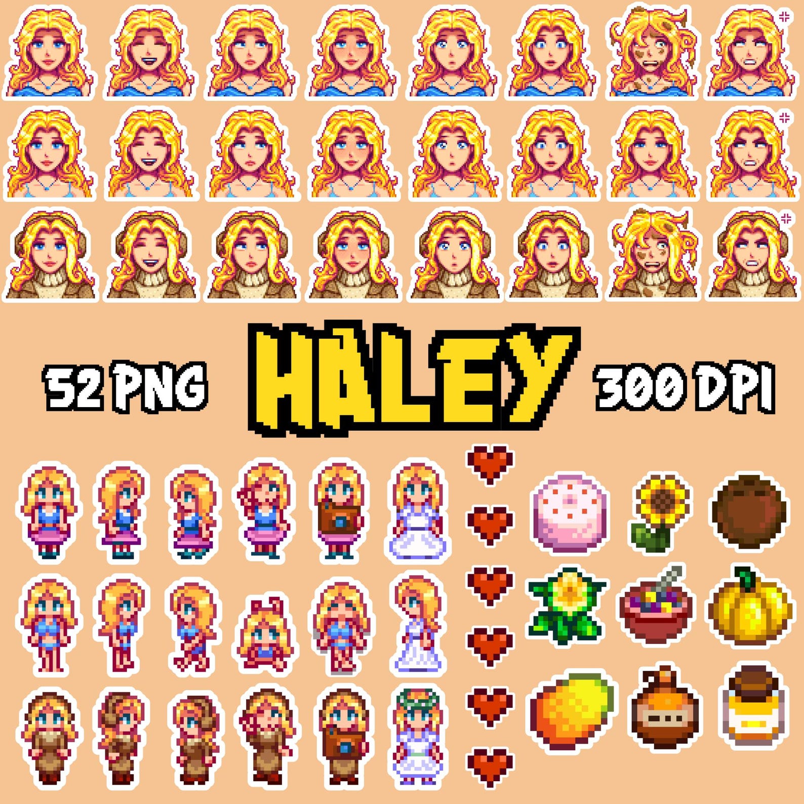 Stardew Valley Haley Clipart, 52 PNG Bundle, Digital Stickers ...