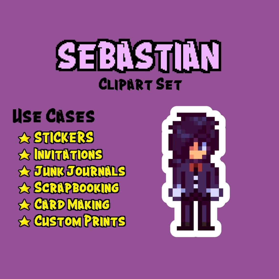 Stardew Valley Sebastian Clipart, 40 PNG Bundle, Digital Stickers ...