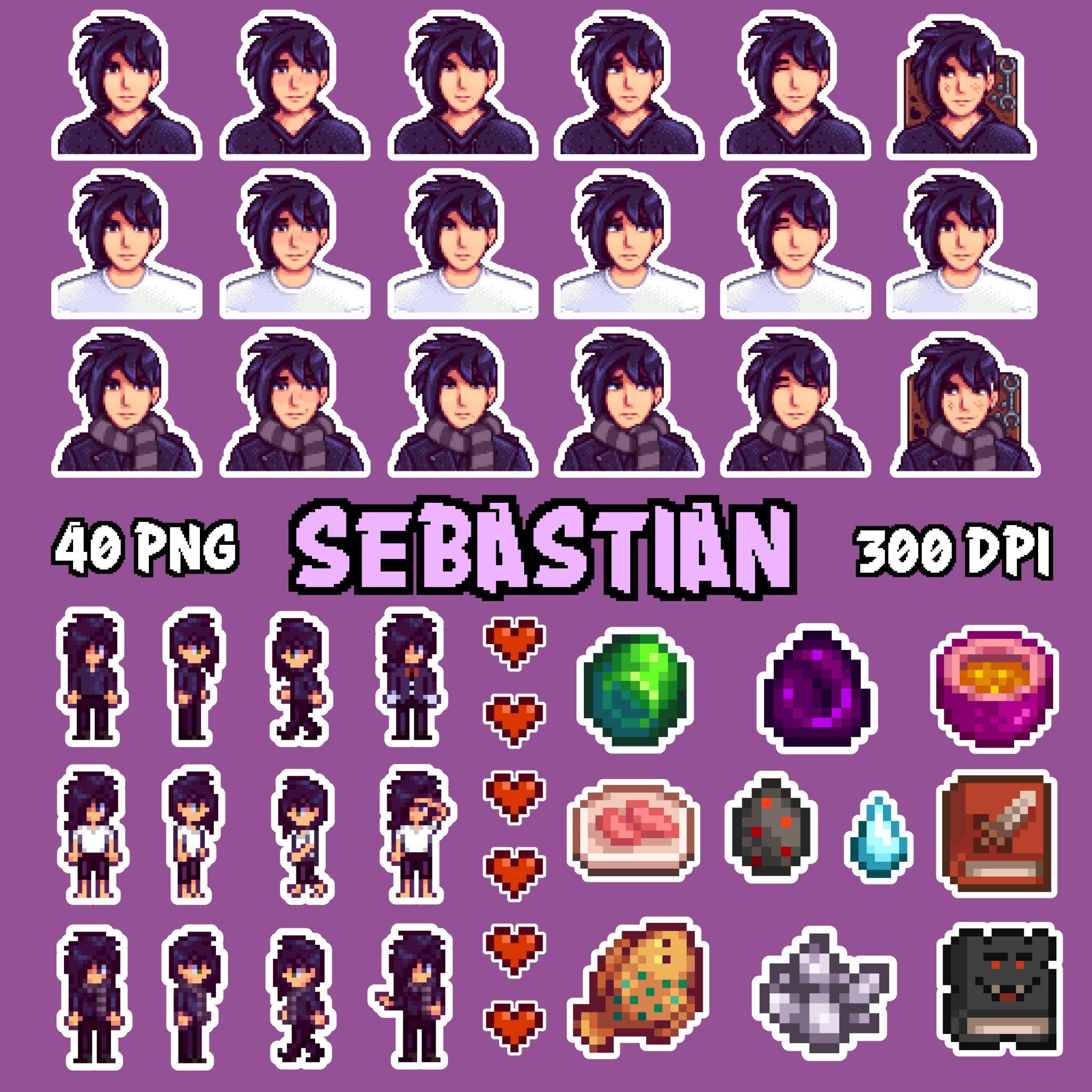 Stardew Valley SDV Sebastian Clipart, 40 PNG Bundle, Printable Images, Pixel Art, 8-bit Art ...