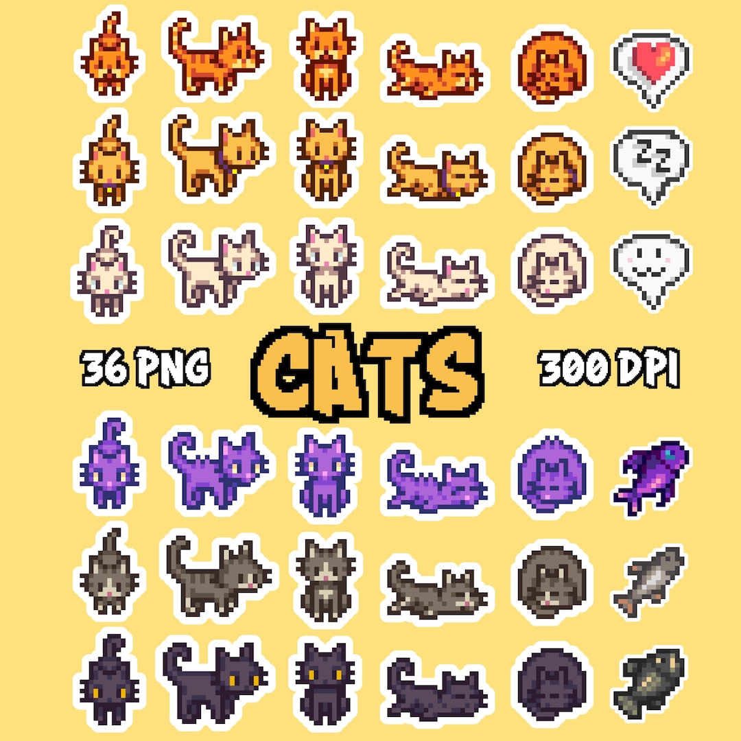 Stardew Valley SDV Cats Clipart, 36 PNG Bundle, Digital Stickers ...