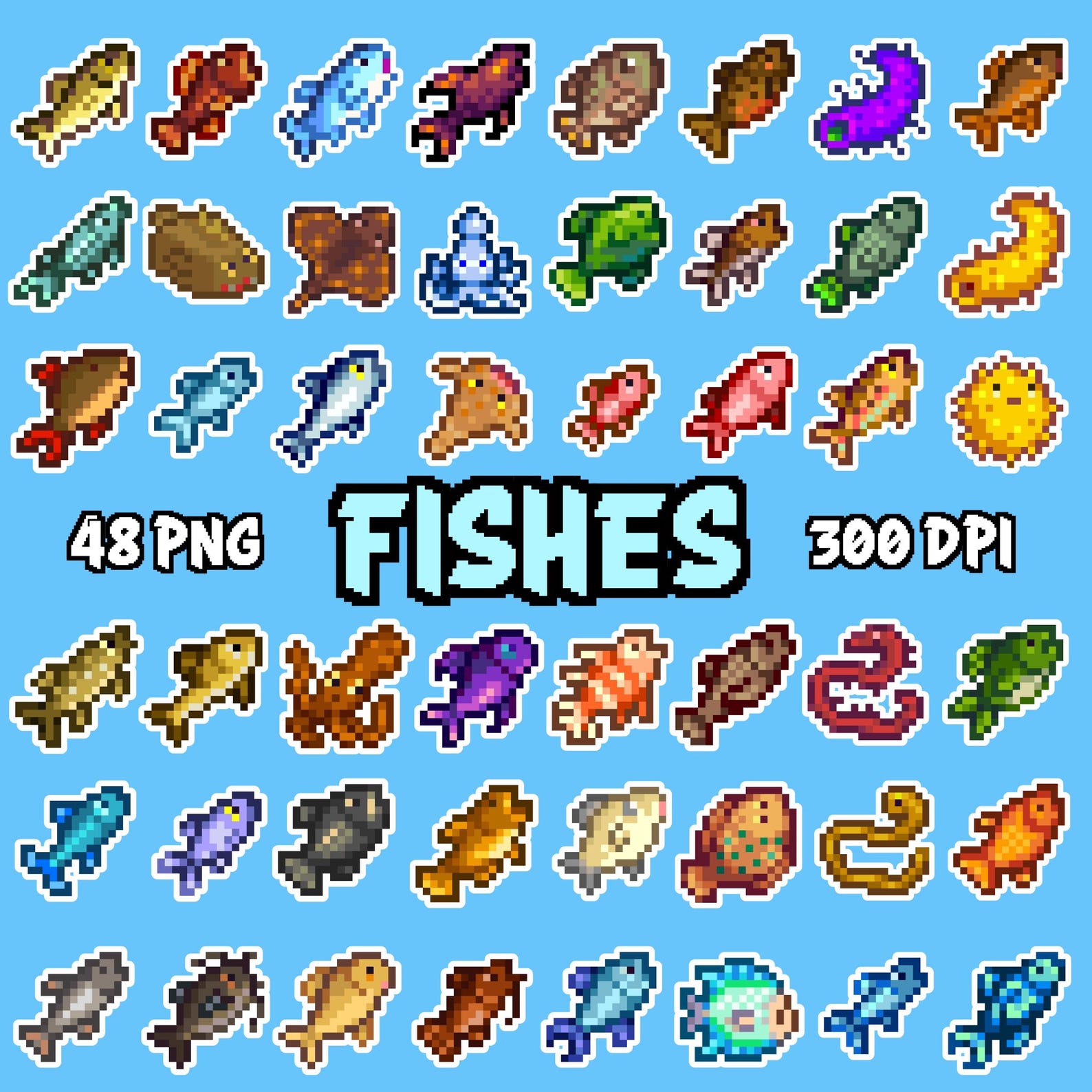 Stardew Valley SDV Fishes Clipart, 48 PNG Bundle, Digital Stickers ...