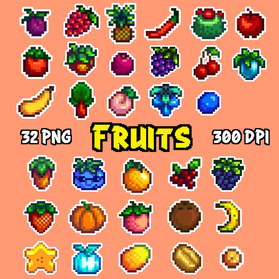 Stardew Valley SDV Fruits Clipart, 32 PNG Bundle, Digital Stickers ...