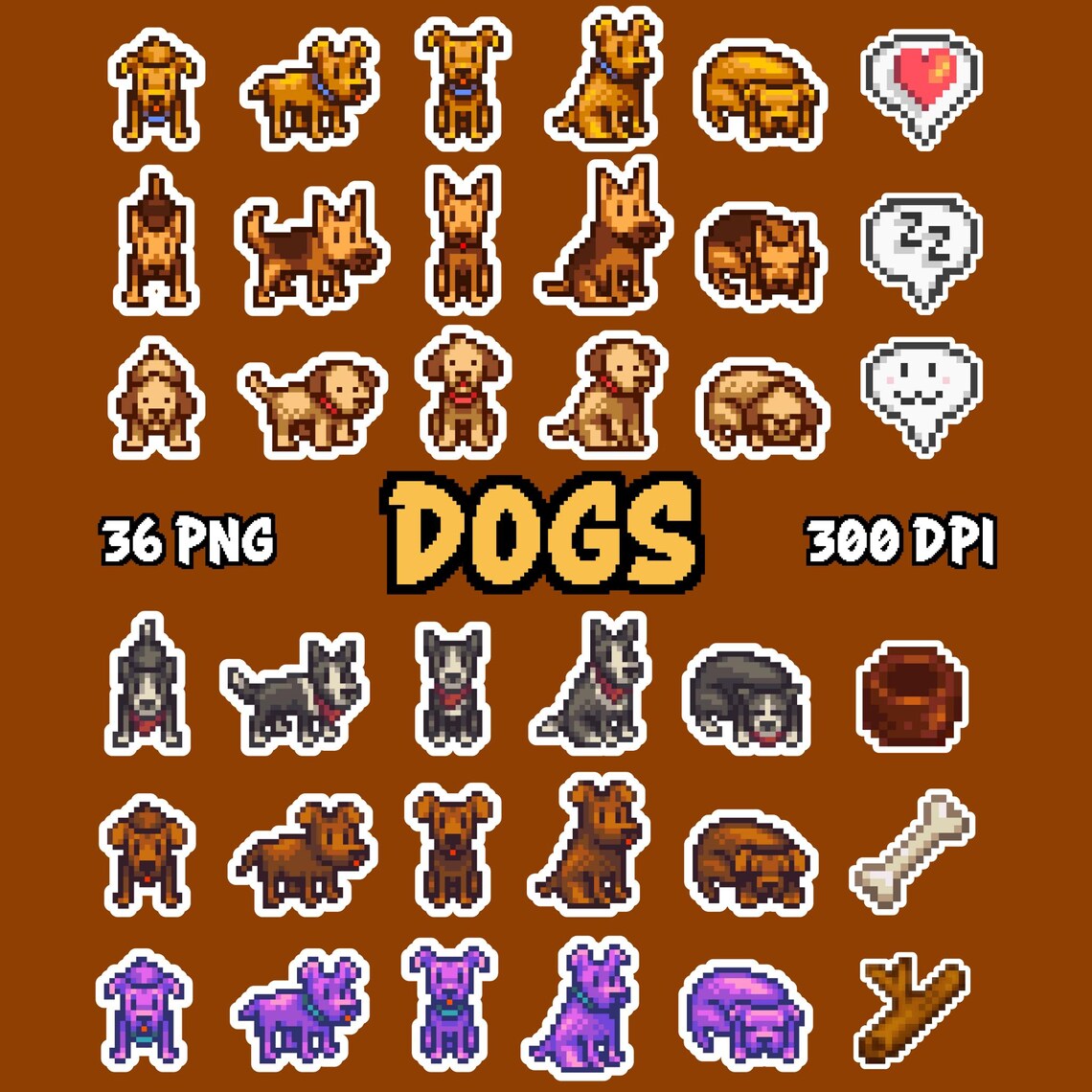 Stardew Valley Dogs Clipart, 36 PNG Bundle, Digital Stickers, Printable ...